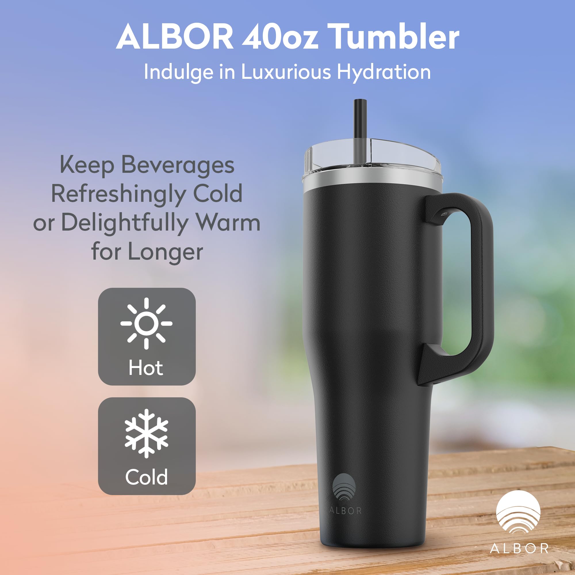 ALBOR 40 oz Tumbler With Lid and Straw, Leak Proof Durable Stainless Steel Insulated Tumbler With Handle, Spill Proof Water Bottles With Straw (Midnight, 40 oz)