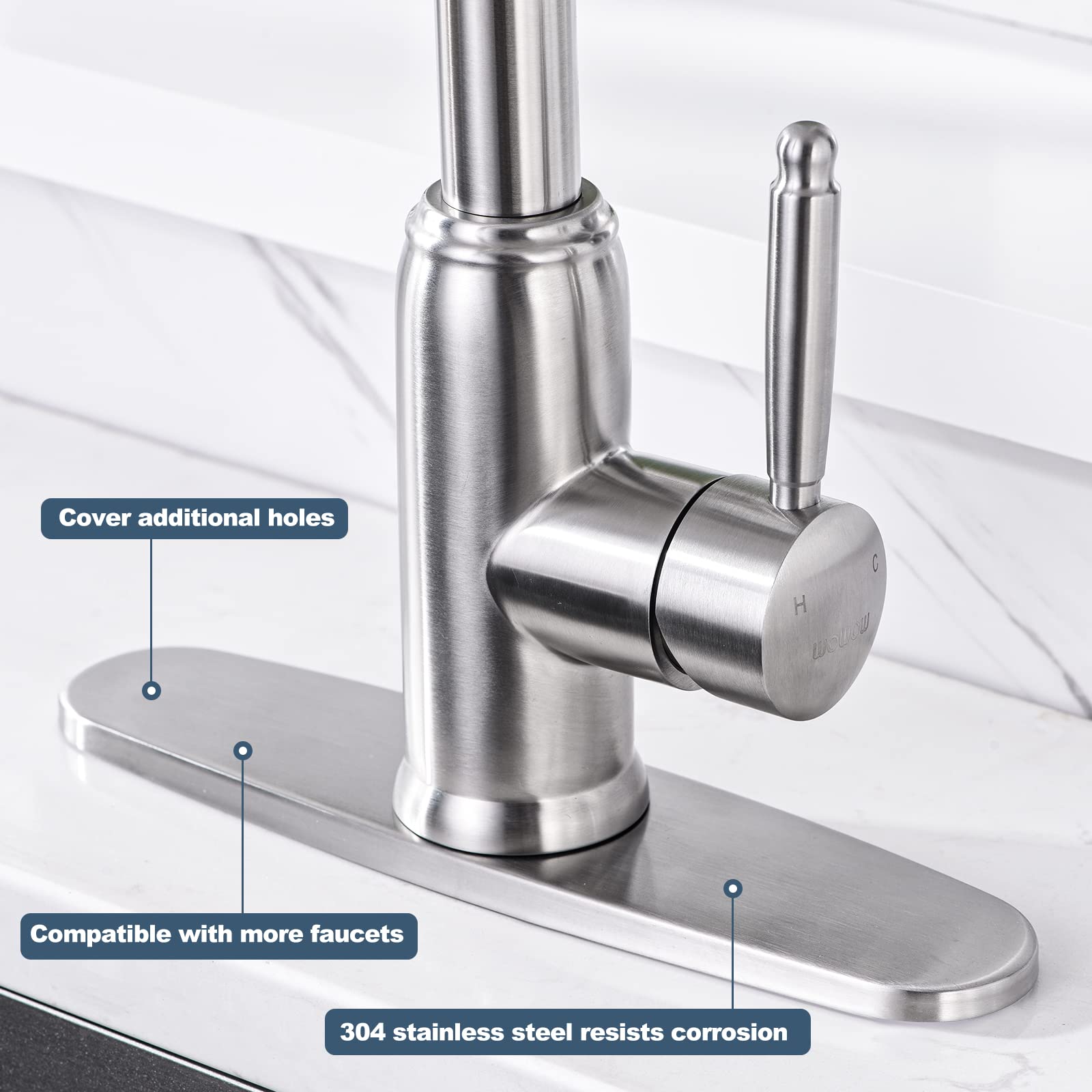 Faucet Plate, ALEASHA Kitchen Sink Cover Stainless Steel Plate for 1 or 3 Hole Bathroom or Kitchen Sink Faucet 10 Inch Escutcheon Hole Covers Polished (Brushed Nickel)