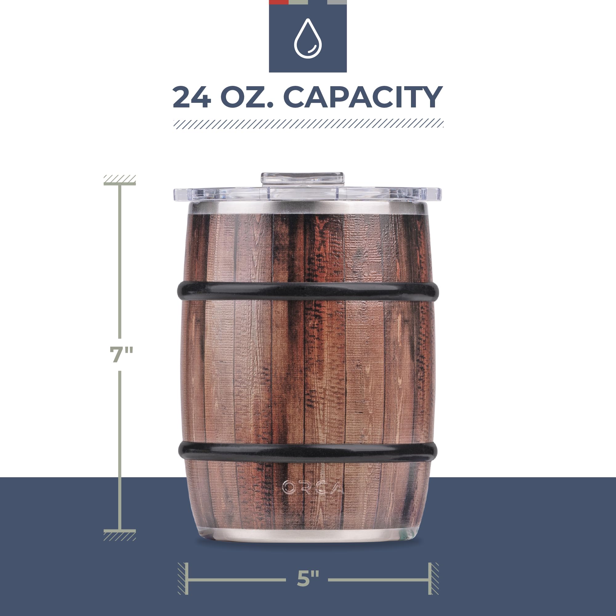 ORCA Double Barrel 24oz | Temperature Insulated, Stainless Steel Tumbler with a Classy Wood Grain Print, for Whiskey, Beer, Coffee or Whatever You're Having β White Oak