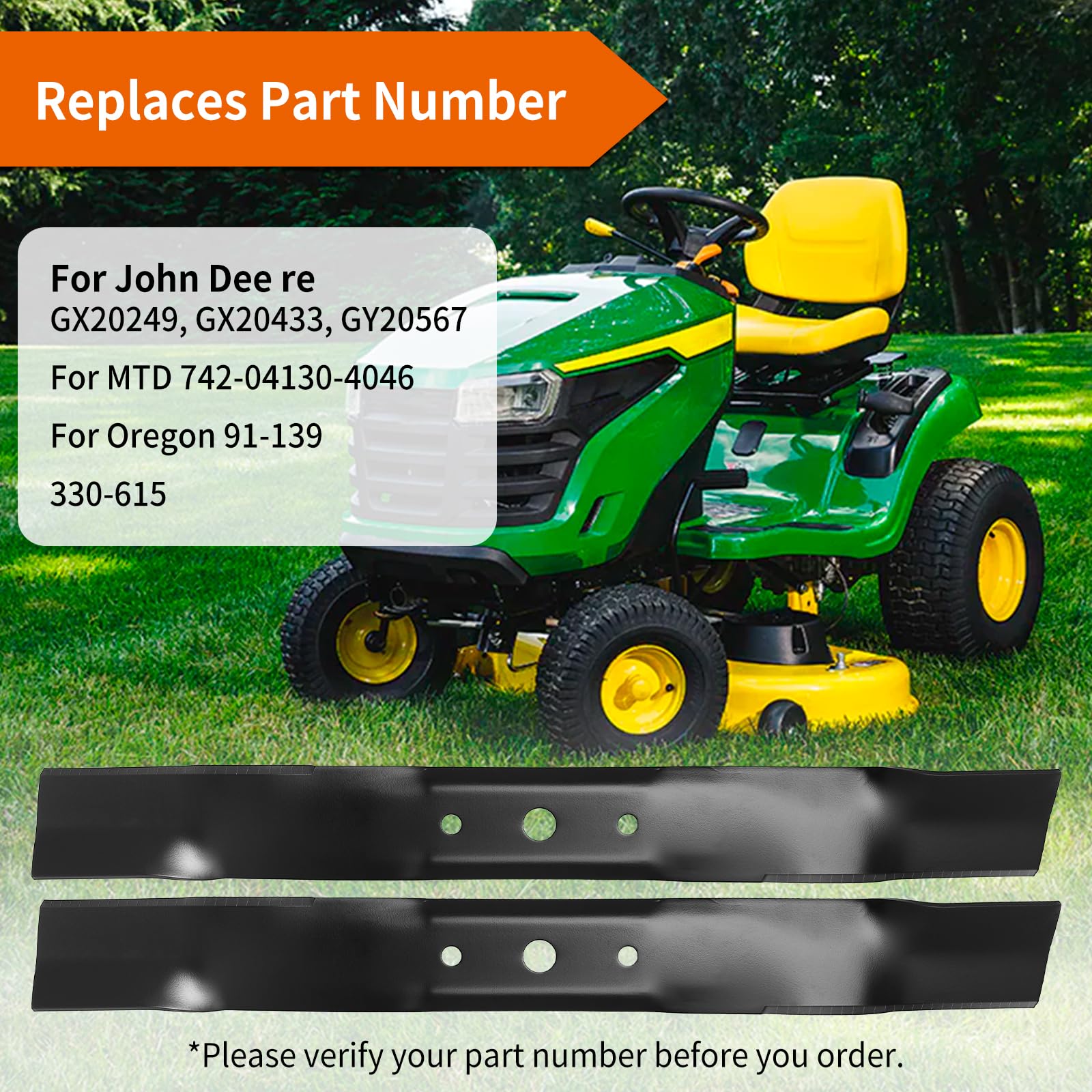 budrash GX20249 Mower Blade Fit for John Dee re 42" Deck, GY20567 High Lift Blades Fit for John Dee re L110 L118 L100 L111 Scotts L1742 Sabre 1642HS 42" Mower Tractor, Replace for GX20433, 2 Pack