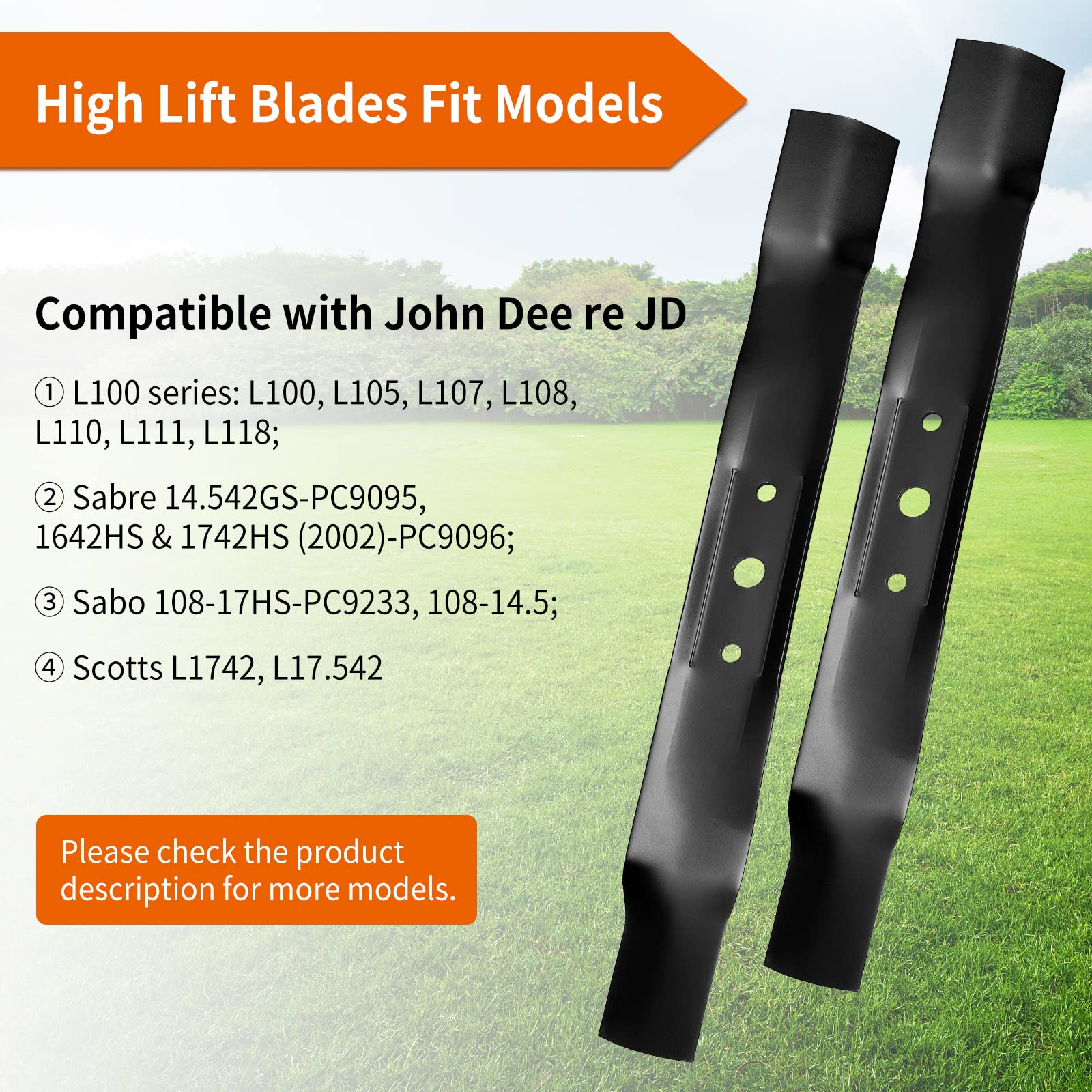 budrash GX20249 Mower Blade Fit for John Dee re 42" Deck, GY20567 High Lift Blades Fit for John Dee re L110 L118 L100 L111 Scotts L1742 Sabre 1642HS 42" Mower Tractor, Replace for GX20433, 2 Pack