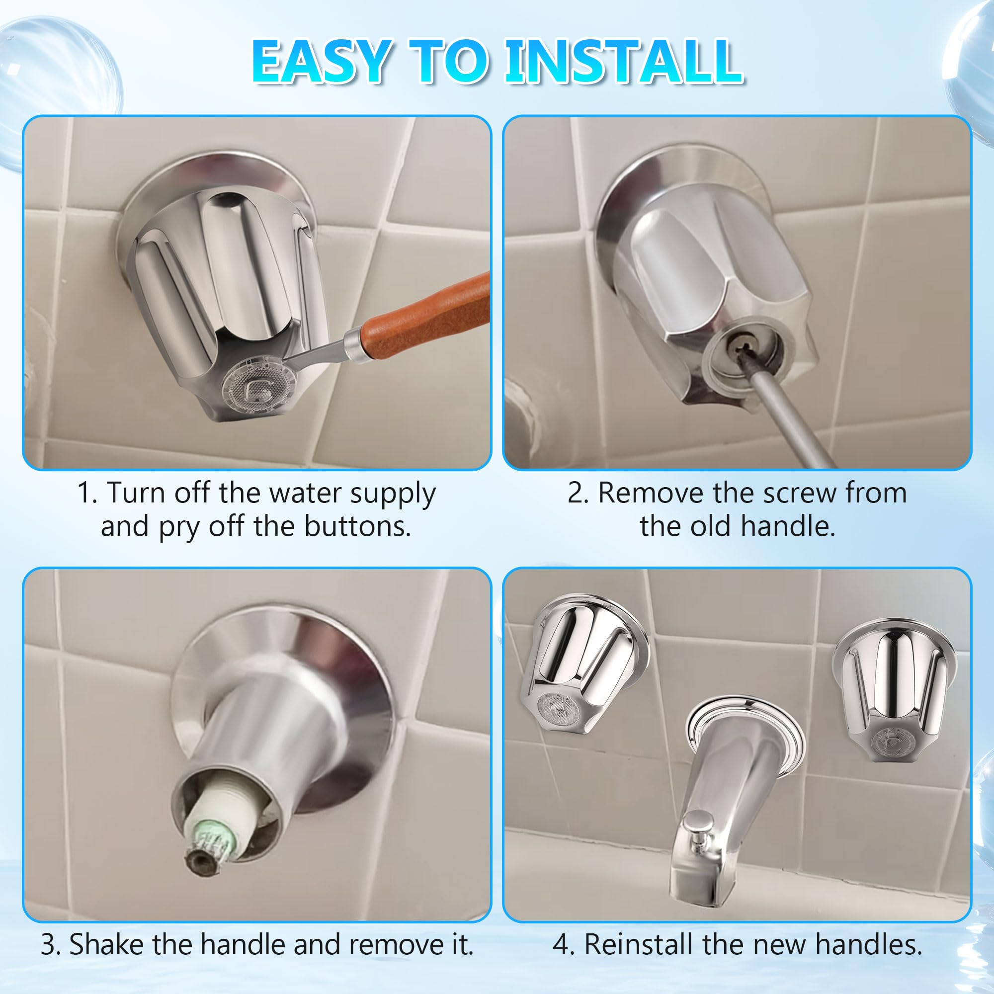 Enhon Faucet Handles, 2 Piece Hot and Cold Faucet Knobs Compatible with Price Pfister Verve Tub Shower, Include 2 Faucet Handles and 2 Screws for Remodeling Trim (Chrome)