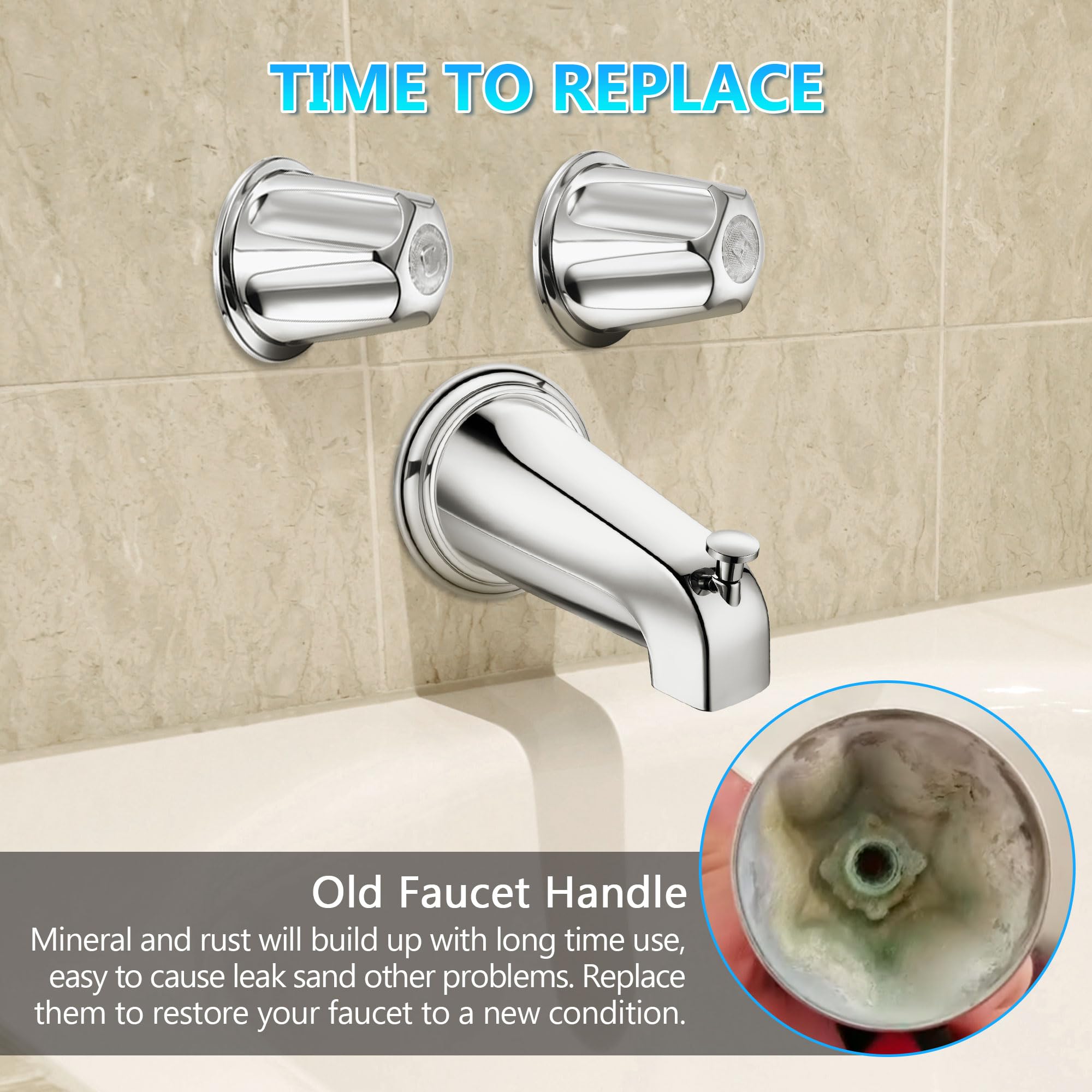 Enhon Faucet Handles, 2 Piece Hot and Cold Faucet Knobs Compatible with Price Pfister Verve Tub Shower, Include 2 Faucet Handles and 2 Screws for Remodeling Trim (Chrome)