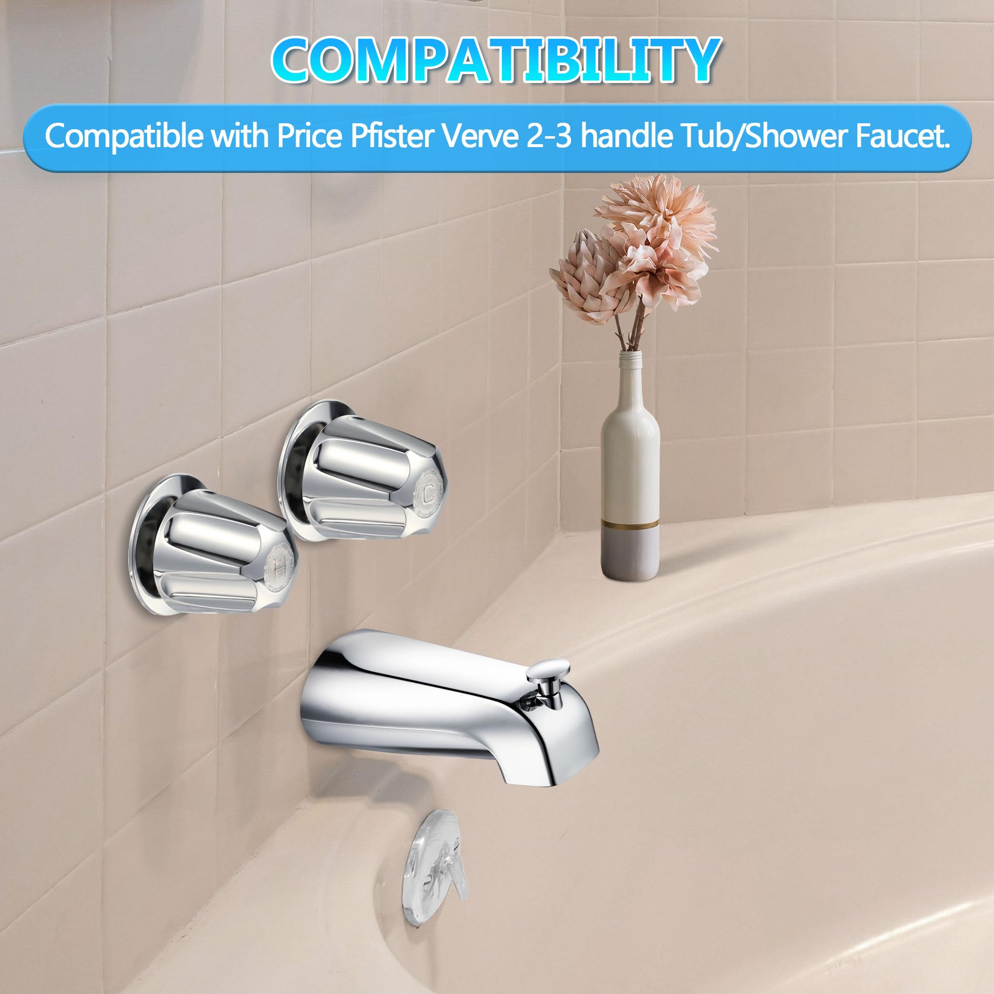 Enhon Faucet Handles, 2 Piece Hot and Cold Faucet Knobs Compatible with Price Pfister Verve Tub Shower, Include 2 Faucet Handles and 2 Screws for Remodeling Trim (Chrome)