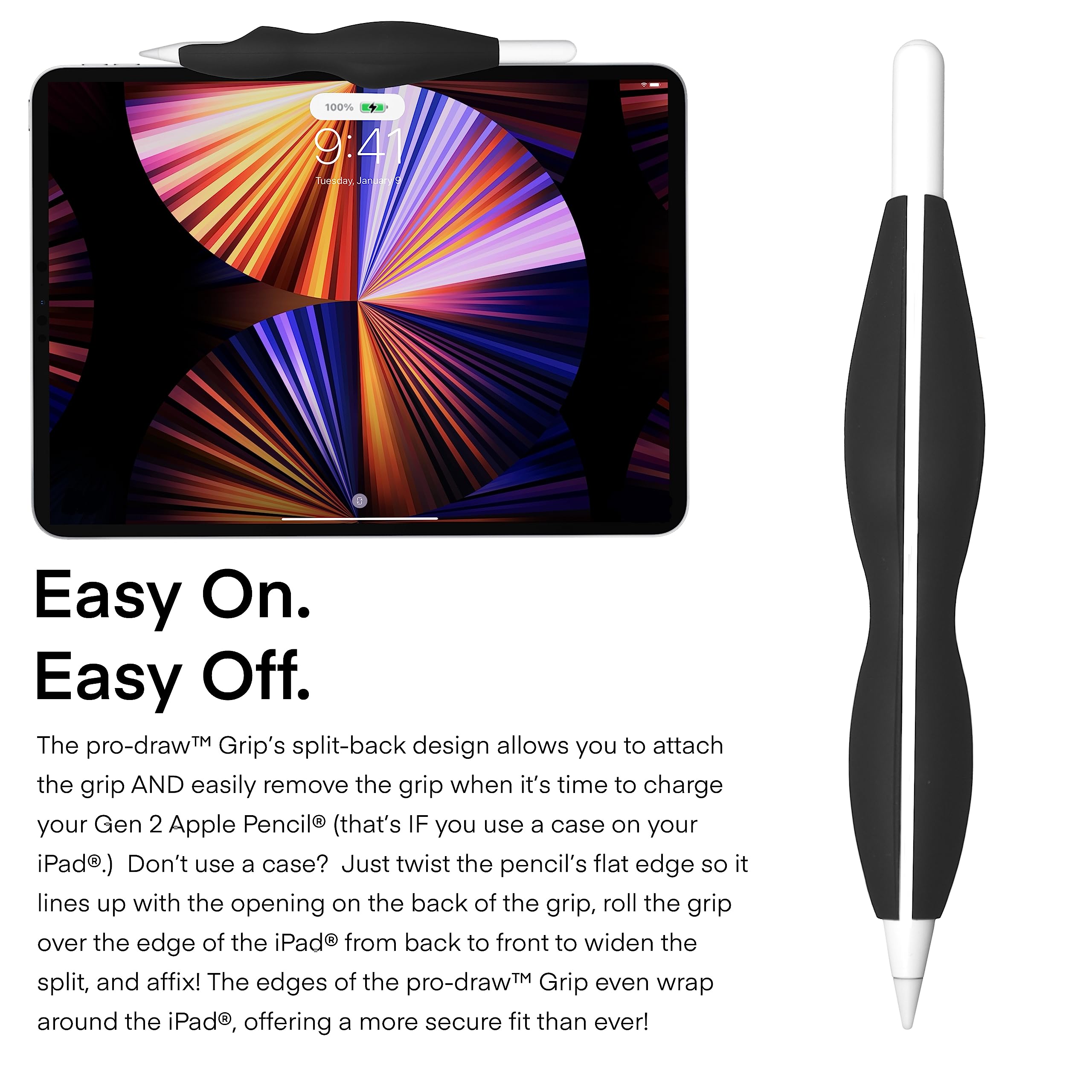 Pro-Draw The Grip for Apple Pencil Pro, 1st /2nd Gen Apple Pencil, and USB-C model // More Comfort. Better Control.