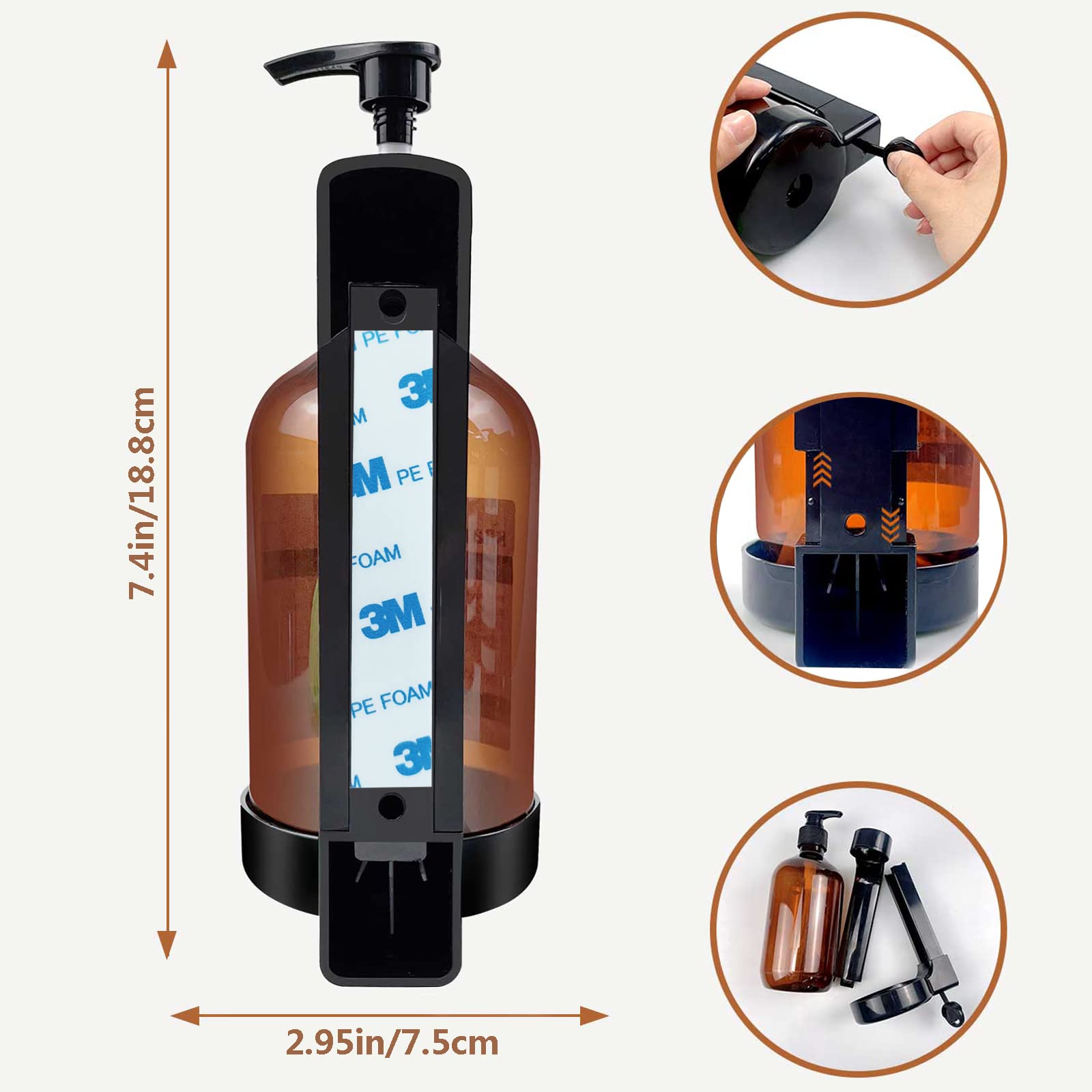 Wall Mounted Shower Soap Dispensers, Modern Shampoo and Conditioner Pump Bottles, Refillable Shower Pump Bottles for Bathroom (3 Pack)