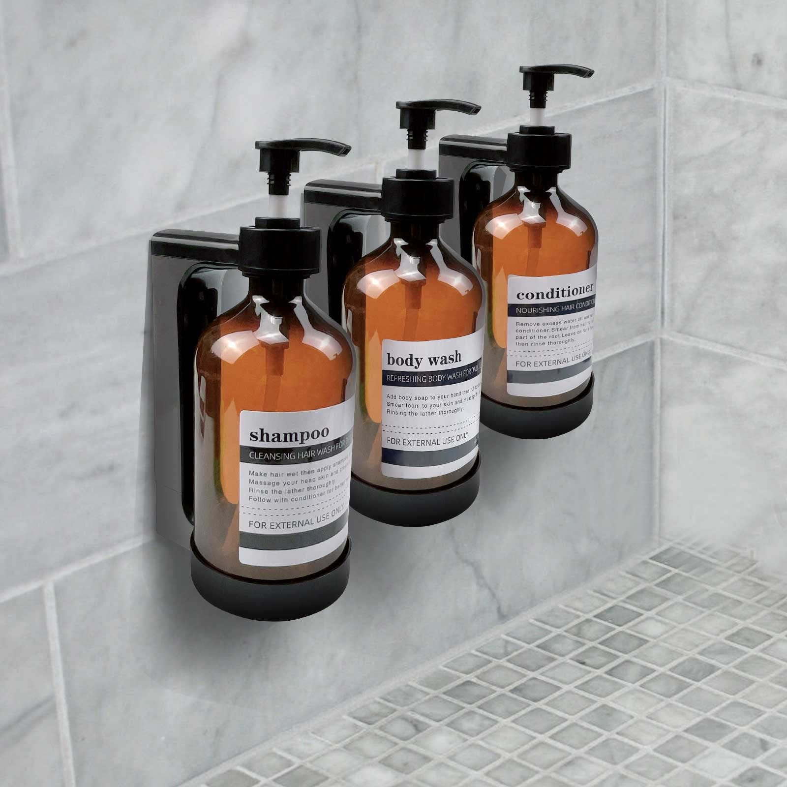 Wall Mounted Shower Soap Dispensers, Modern Shampoo and Conditioner Pump Bottles, Refillable Shower Pump Bottles for Bathroom (3 Pack)