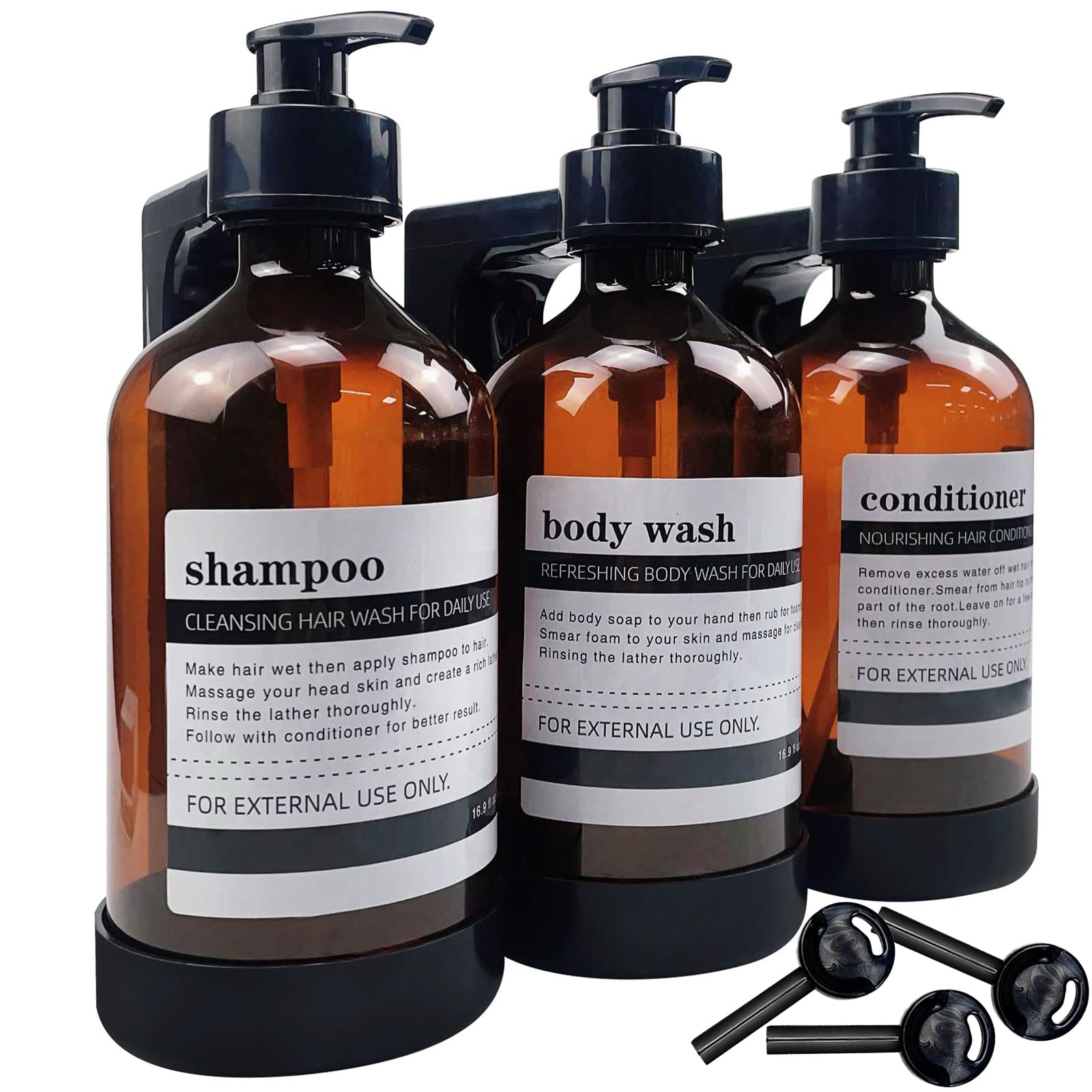 Wall Mounted Shower Soap Dispensers, Modern Shampoo and Conditioner Pump Bottles, Refillable Shower Pump Bottles for Bathroom (3 Pack)