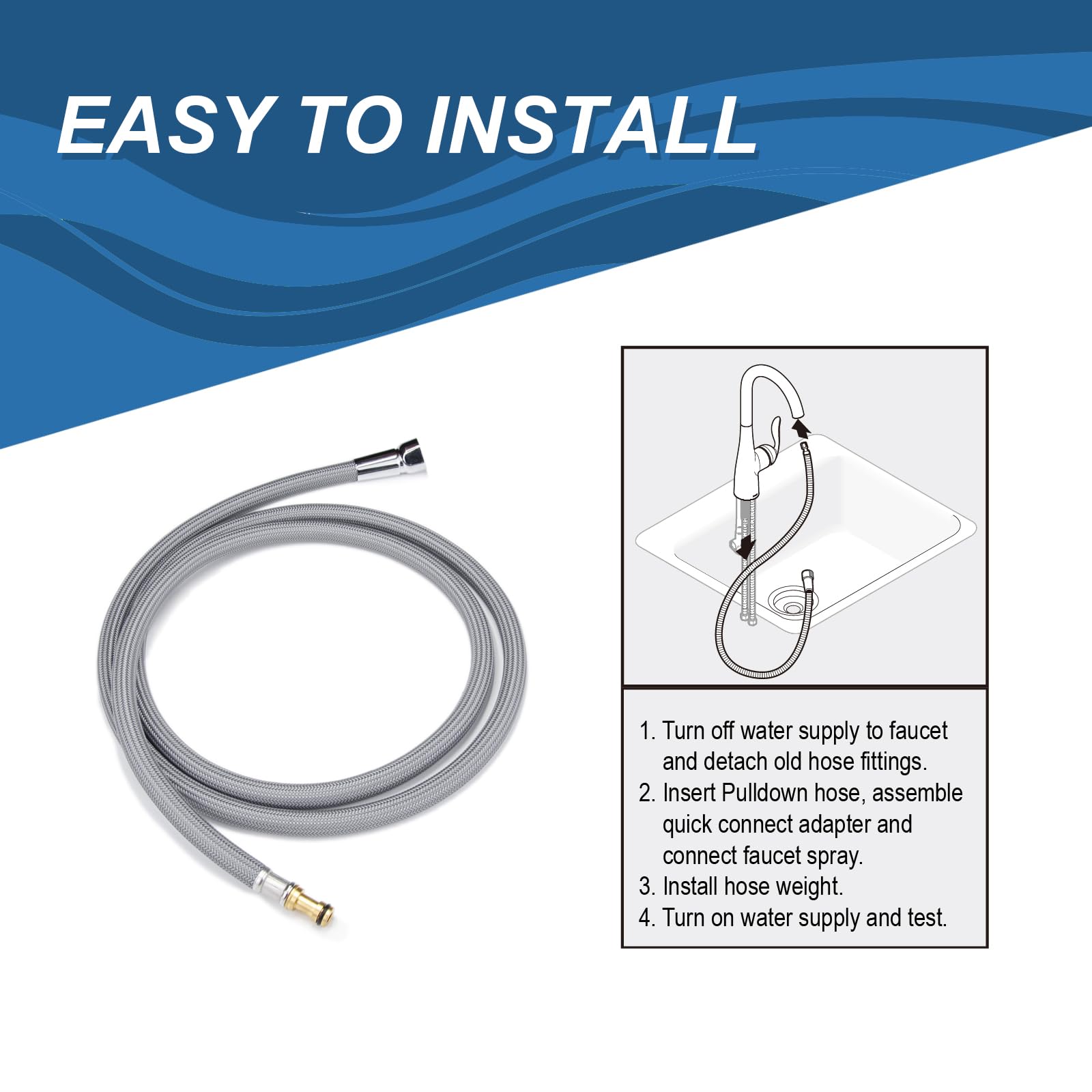 Grandiance Replacement Hose Kit for Moen Pull Down Kitchen Faucet 150259, Compatible with Moen Kitchen Sink Faucet Replacement Part 150259/187108, Reflex Moen Pull Down Hose, 68" Quick Connect Hose