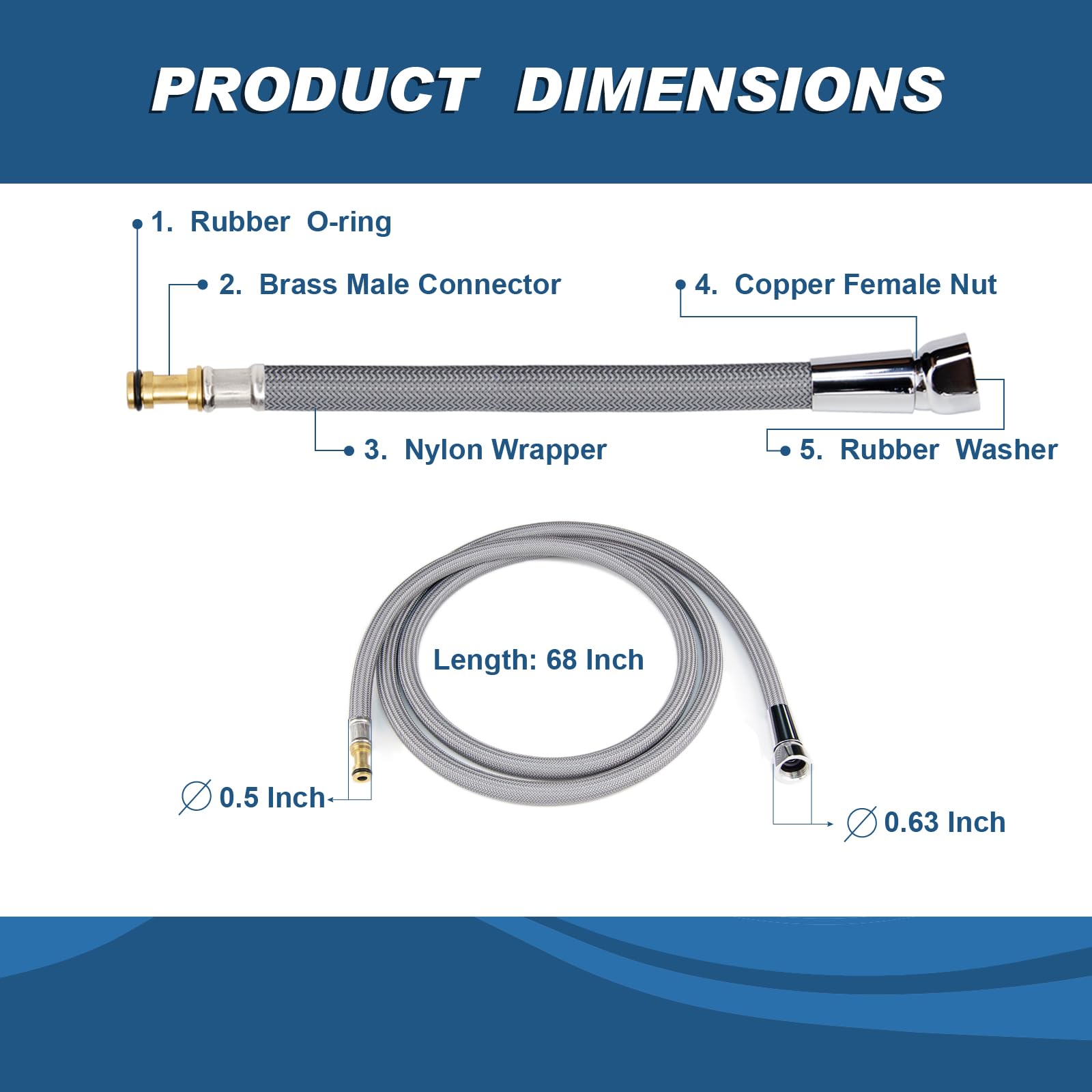 Grandiance Replacement Hose Kit for Moen Pull Down Kitchen Faucet 150259, Compatible with Moen Kitchen Sink Faucet Replacement Part 150259/187108, Reflex Moen Pull Down Hose, 68" Quick Connect Hose