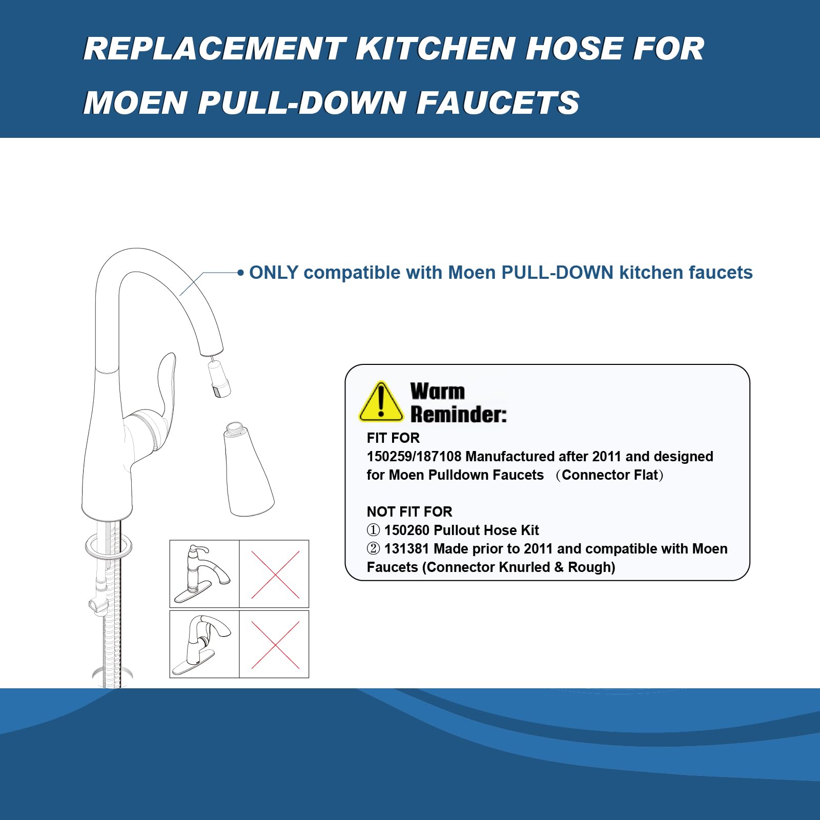 Grandiance Replacement Hose Kit for Moen Pull Down Kitchen Faucet 150259, Compatible with Moen Kitchen Sink Faucet Replacement Part 150259/187108, Reflex Moen Pull Down Hose, 68" Quick Connect Hose