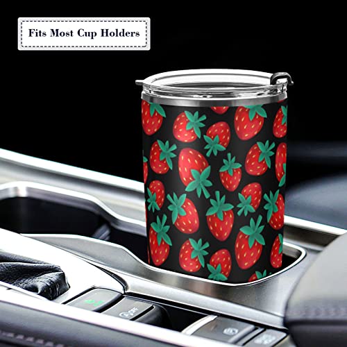 Black Strawberry Stainless Tumbler Insulated Coffee Cups with Lid and Straw Travel Mug for Hot and Cold Drinks 20oz