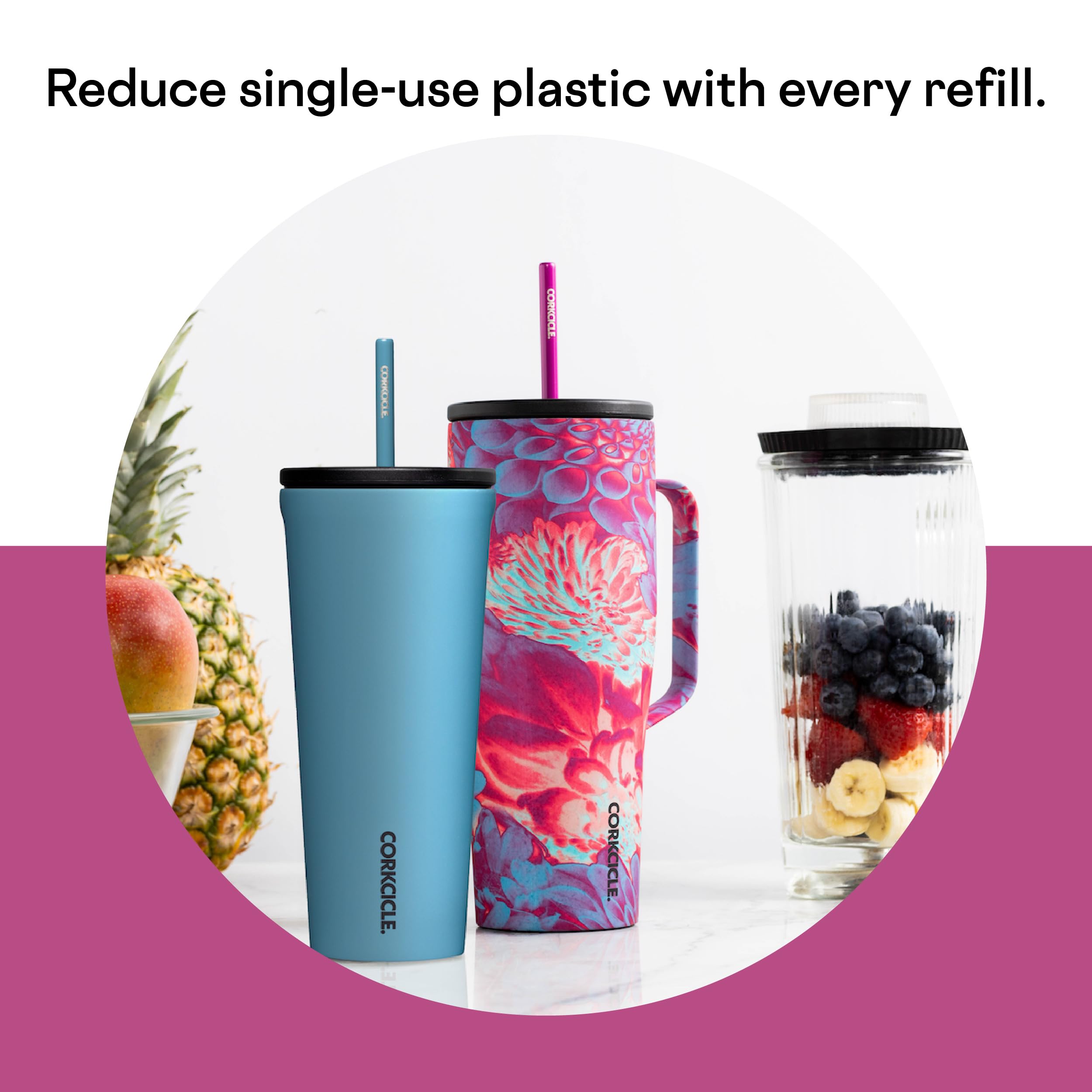 Corkcicle Cold Cup XL Insulated Tumbler with Handle, Lid, & Straw, Dopamine Floral, 30 oz β Reusable Cupholder Friendly Water Bottle Keeps Drinks Cold 12hrs