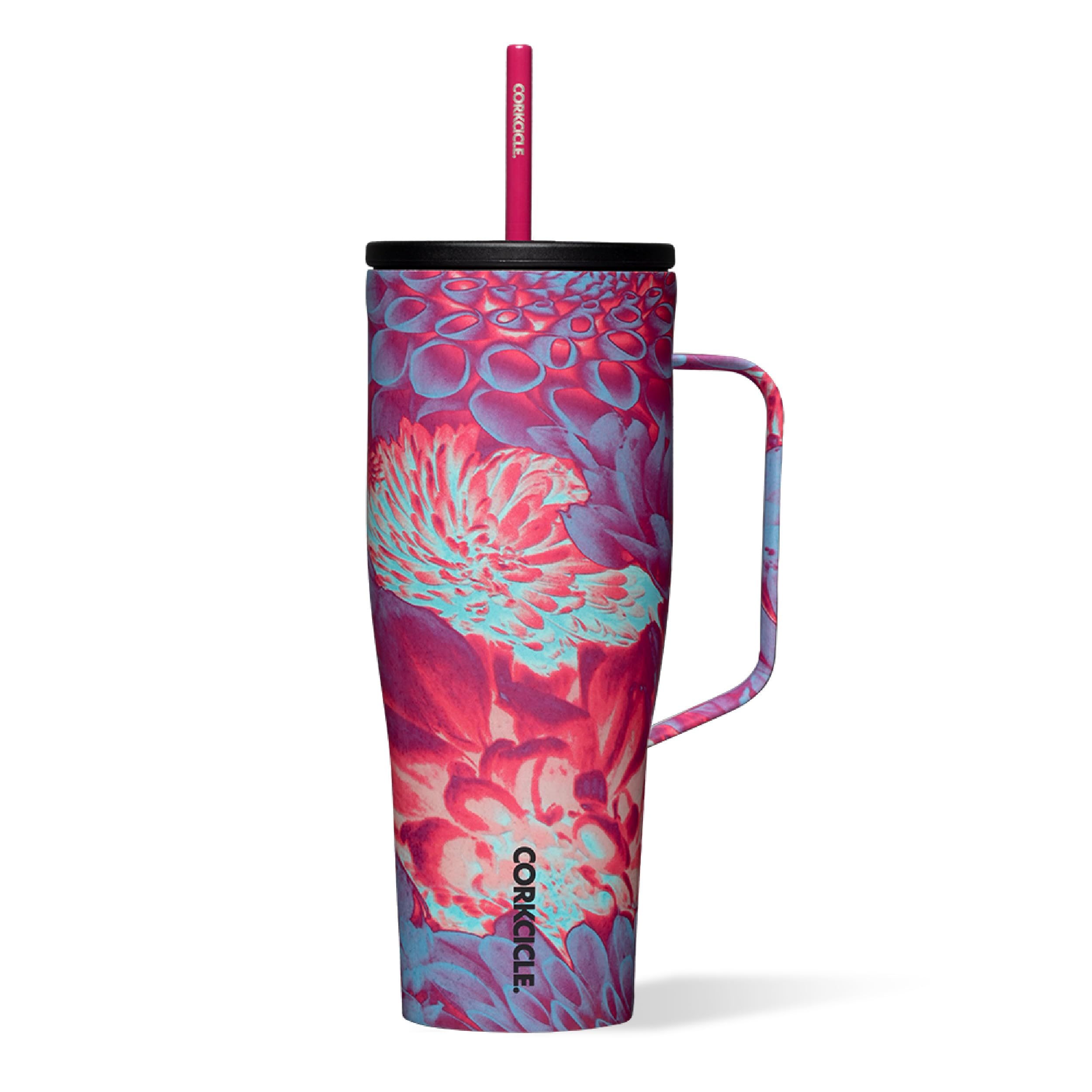 Corkcicle Cold Cup XL Insulated Tumbler with Handle, Lid, & Straw, Dopamine Floral, 30 oz β Reusable Cupholder Friendly Water Bottle Keeps Drinks Cold 12hrs