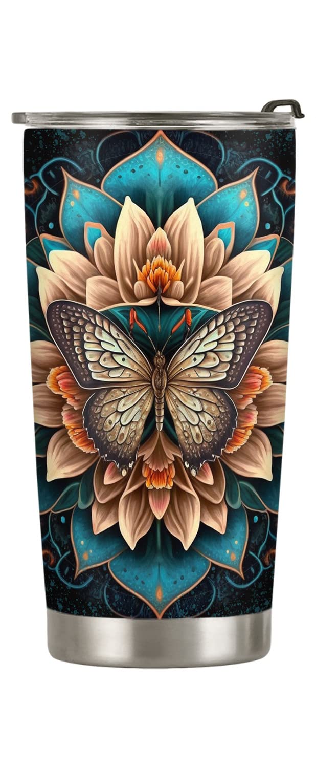 20oz Mandata Retro Butterfly Tumbler Cup, Insulated Travel Cup with Lid, Coffee Thermos for Women, Gifts for Women, Birthday Gifts for Mom, Daughter, Sister, Friends, Girlfriends, Coworker
