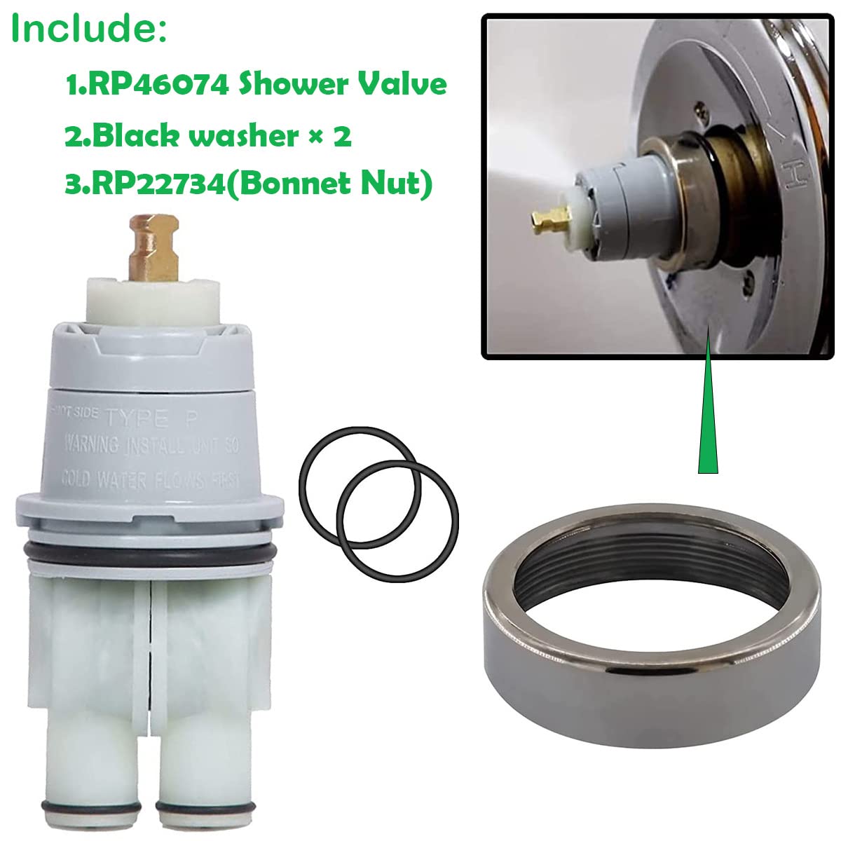 RP46074 Shower Cartridge Assembly Compatible For Shower and Tub 13/14 Series Faucet, Single-handle Universal Valve Cartridge Repair Assembly, Include RP22734 Bonnet Nut Replacement