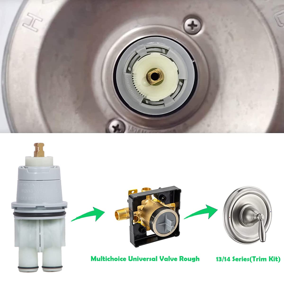 RP46074 Shower Cartridge Assembly Compatible For Shower and Tub 13/14 Series Faucet, Single-handle Universal Valve Cartridge Repair Assembly, Include RP22734 Bonnet Nut Replacement