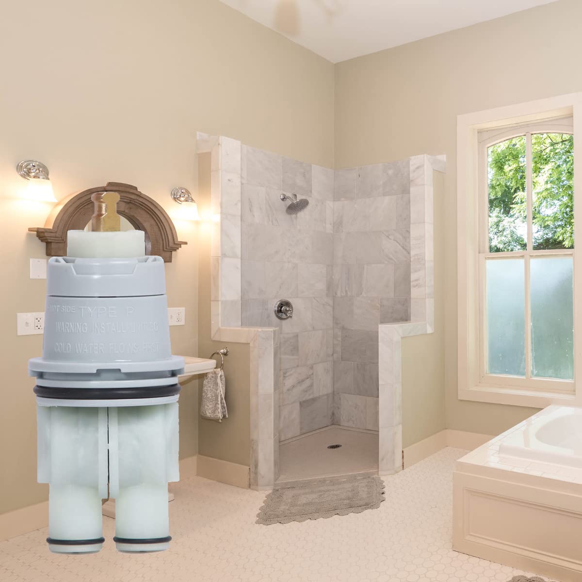 RP46074 Shower Cartridge Assembly Compatible For Shower and Tub 13/14 Series Faucet, Single-handle Universal Valve Cartridge Repair Assembly, Include RP22734 Bonnet Nut Replacement