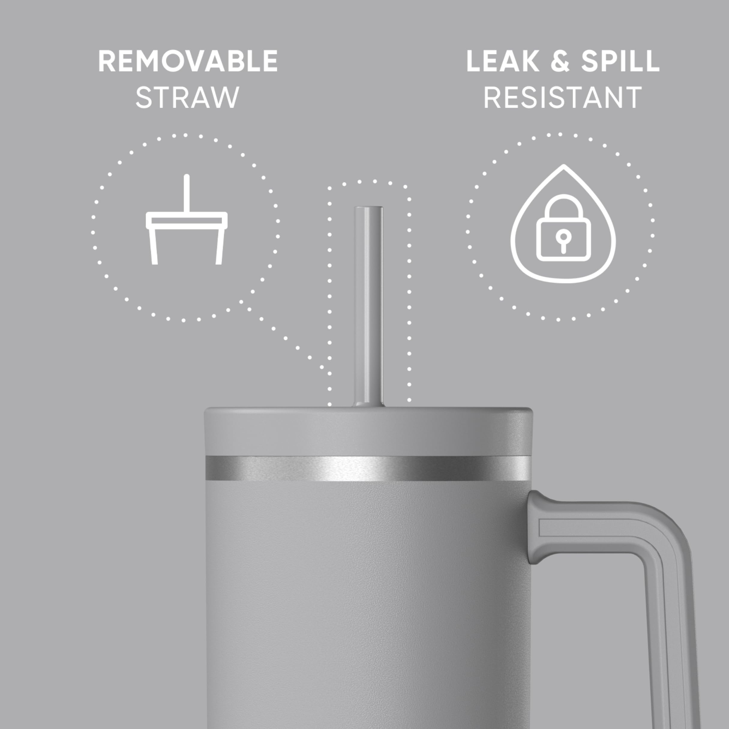 Hydrapeak Voyager 40 Oz Stainless Steel Tumbler with Handle, Insulated Water Bottle With Straw & Lid, Cupholder Friendly Reusable Travel Mug (Grey)