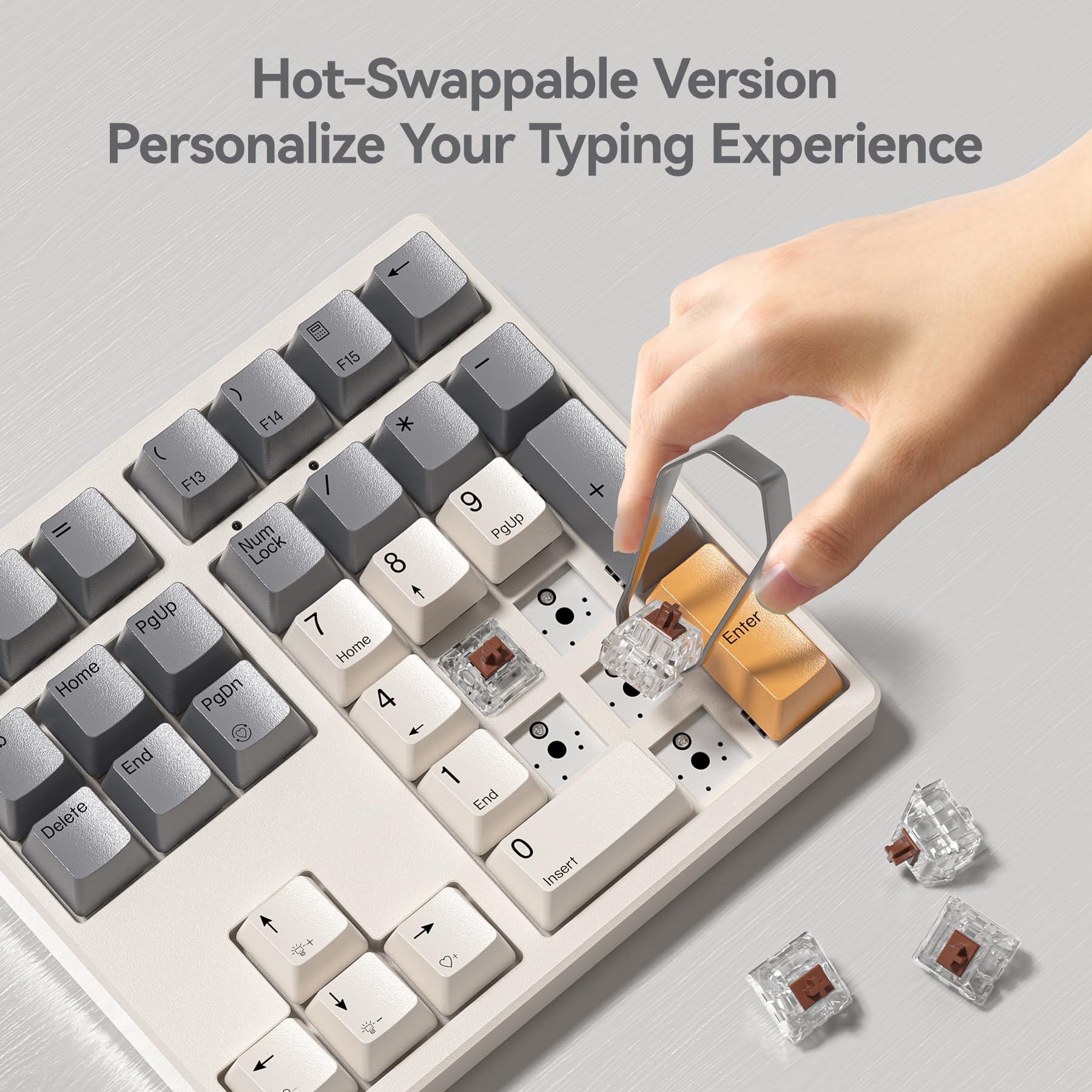 Mechanical Number Pad,34 Key Wired USB Numeric Keypad White Backlit Hot Swappable Numpad with PBT Keycaps for Laptop, MacBook,PC Desktop (Retro Beige,Brown Switch)