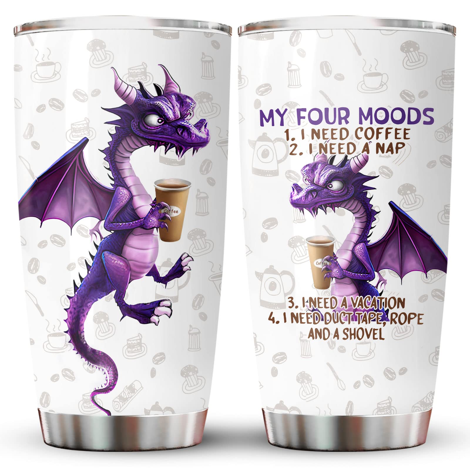 34HD Purple Dragon Tumbler with Lid, 20oz Stainless Steel Vacuum Insulated My Four Moods Coffee Mug, Dragon Gifts for Men Women Best Friend, Funny Birthday Gift Ideas