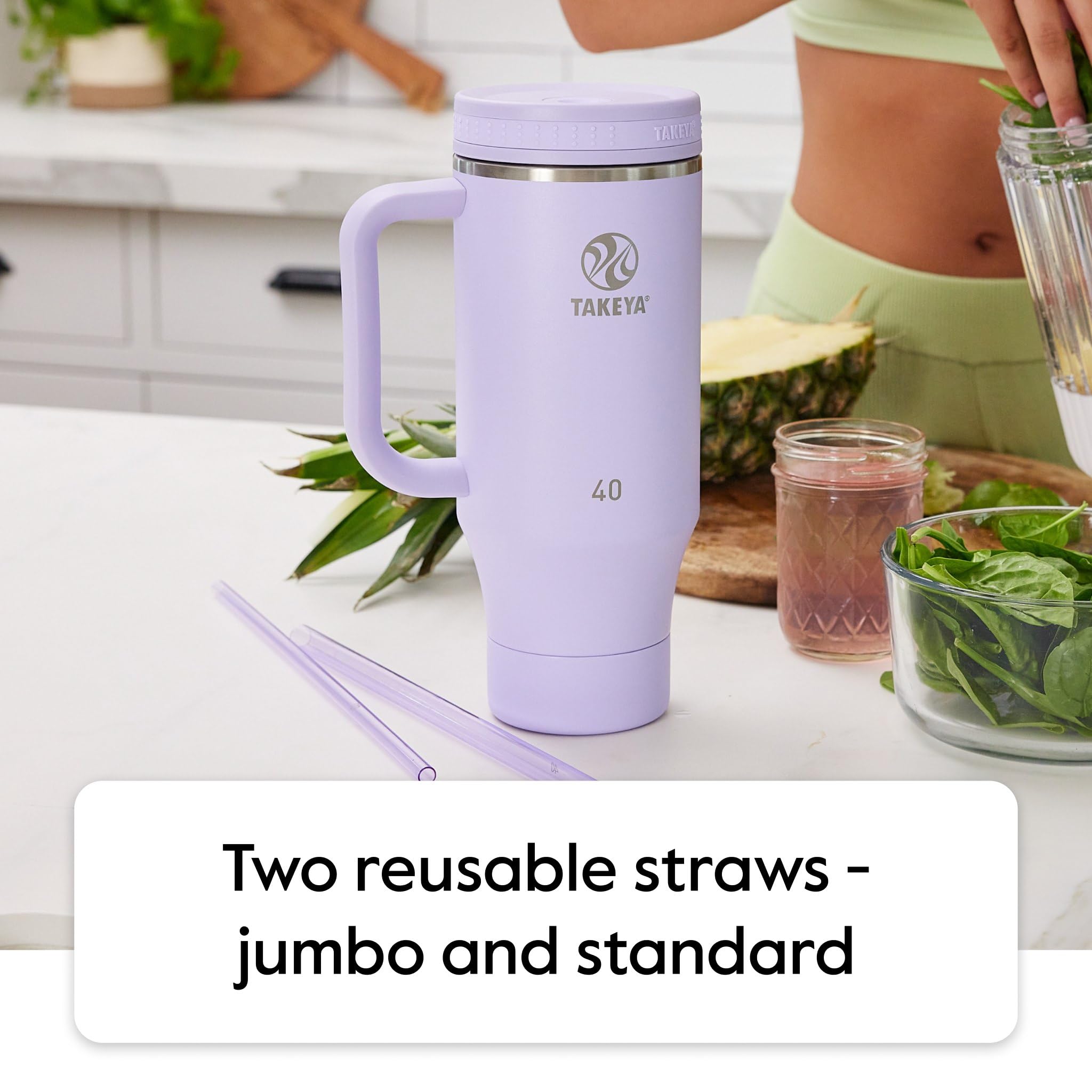 Takeya 40 oz Stainless Steel Tumbler with Lid and Two Straws, Premium Quality, Double Wall Insulated, Wiith Handle, Keep Drinks Cold for Up to 24 Hours, Mist