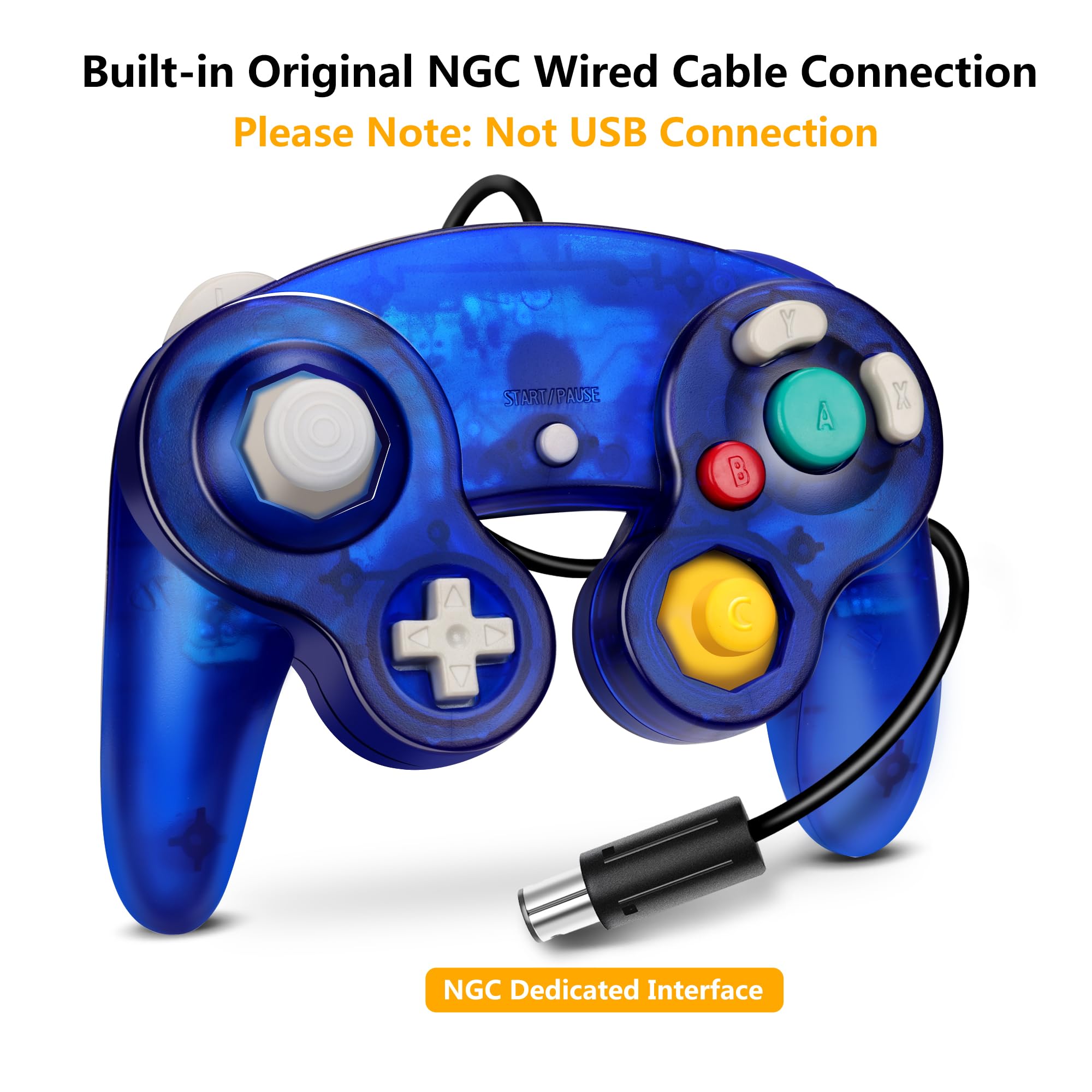 FIOTOK Gamecube Controller, Classic Wired Controller for Wii Nintendo Gamecube (Clear Purple & Clear Green-2Pack)