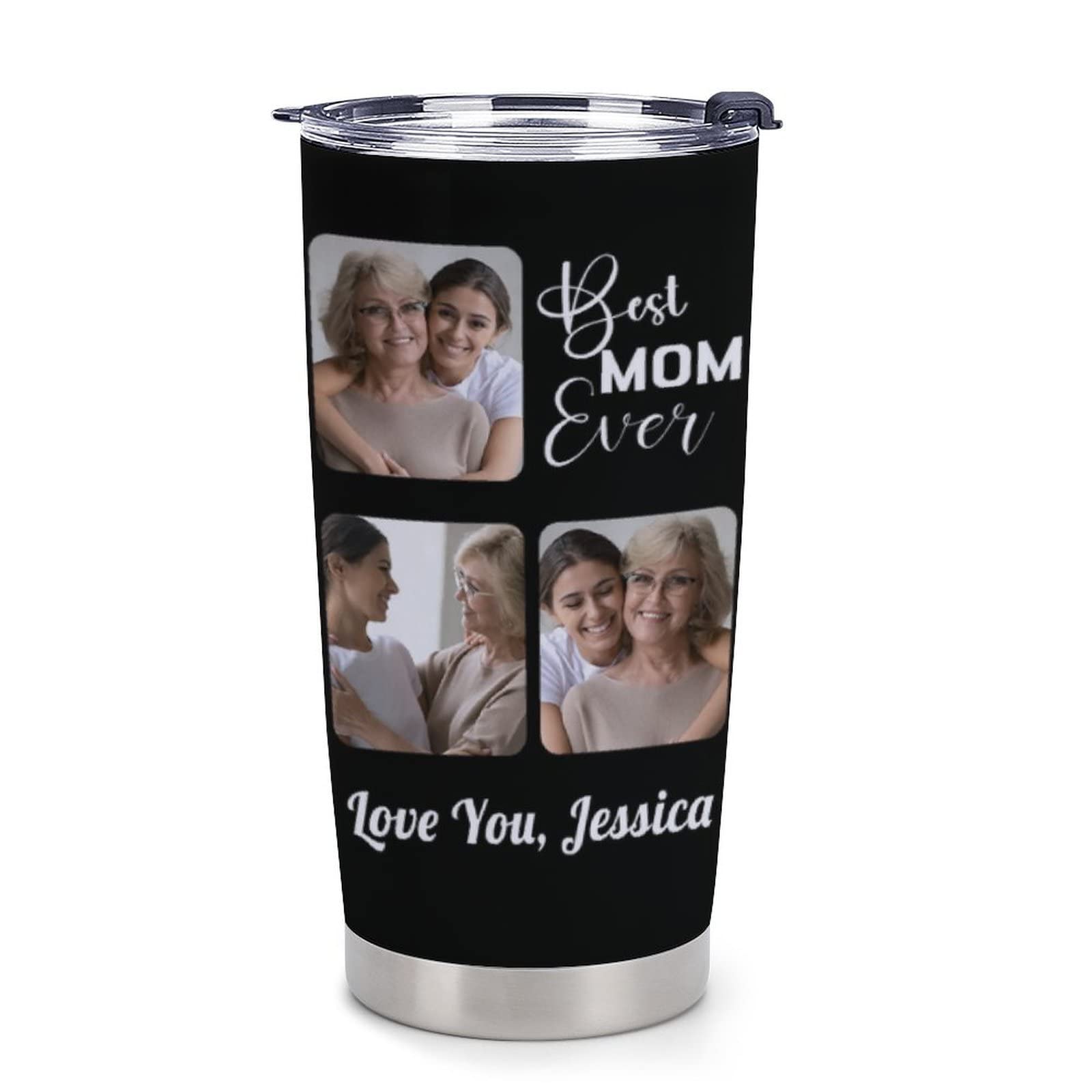Personalized Picture Coffee Mug with Text Name Gift on Mother's Day Birthday for Mom Wife Grandma Custom Photo Travel Tumbler Insulated Stainless Steel Image Cup