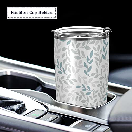 Blue Gray Leaves Branches Stainless Tumbler Insulated Coffee Cups with Lid and Straw Travel Mug for Hot and Cold Drinks 20oz
