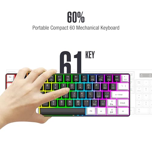 CTBTBESE 60% Wired Gaming Keyboard, RGB Backlit Mini Keyboard, Waterproof Small Ultra-Compact 61 Keys Keyboard for PC/Mac Gamer, Typist, Travel, Easy to Carry on Business Trip(Black-White)