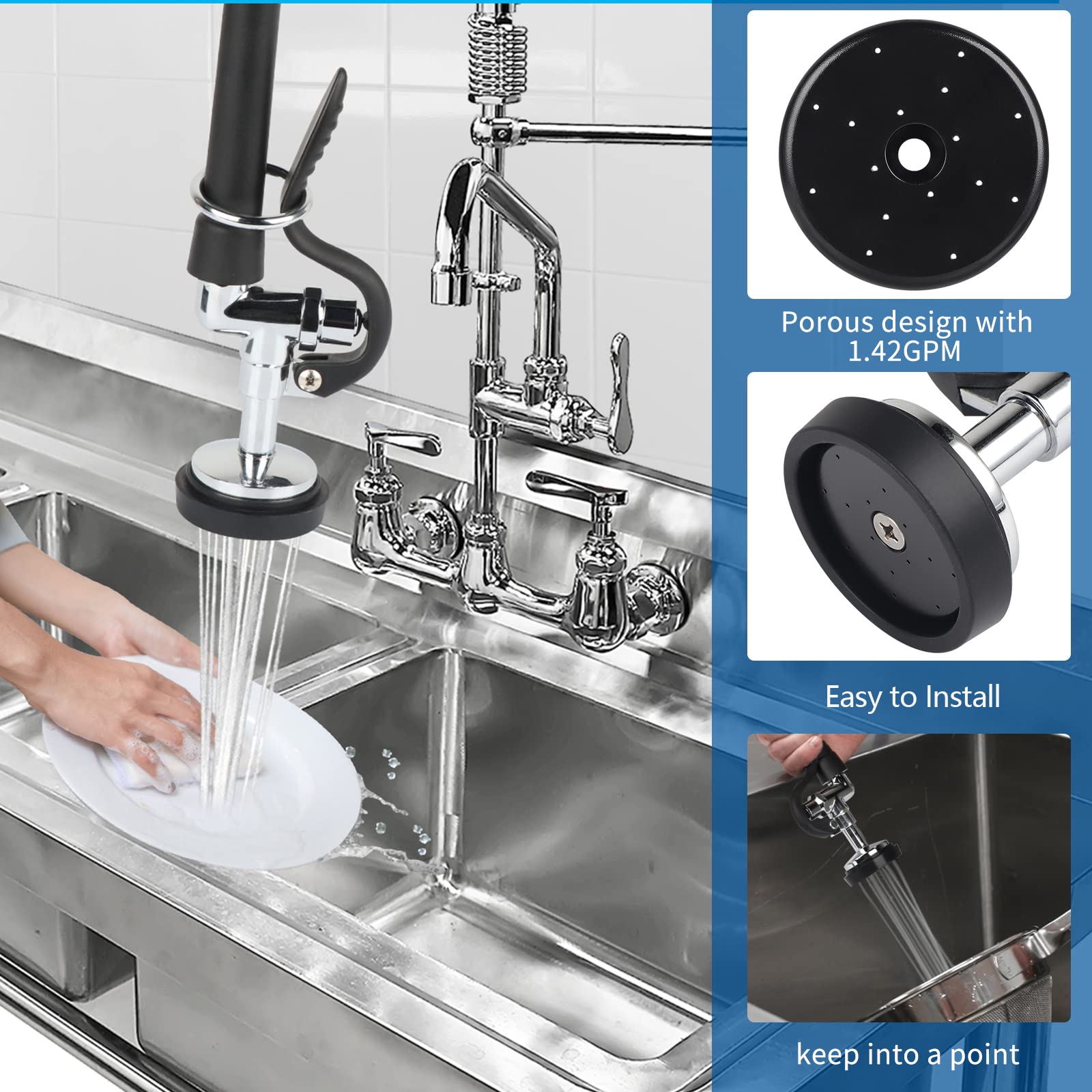 2 Pack Pre-Rinse Spray Valve Repair Kit 1.42 GPM Spray Face Bumper for All Commercial Sink Pre Rinse Faucet Dish Sprayer, Bumper and Screw Replacement Part, Black