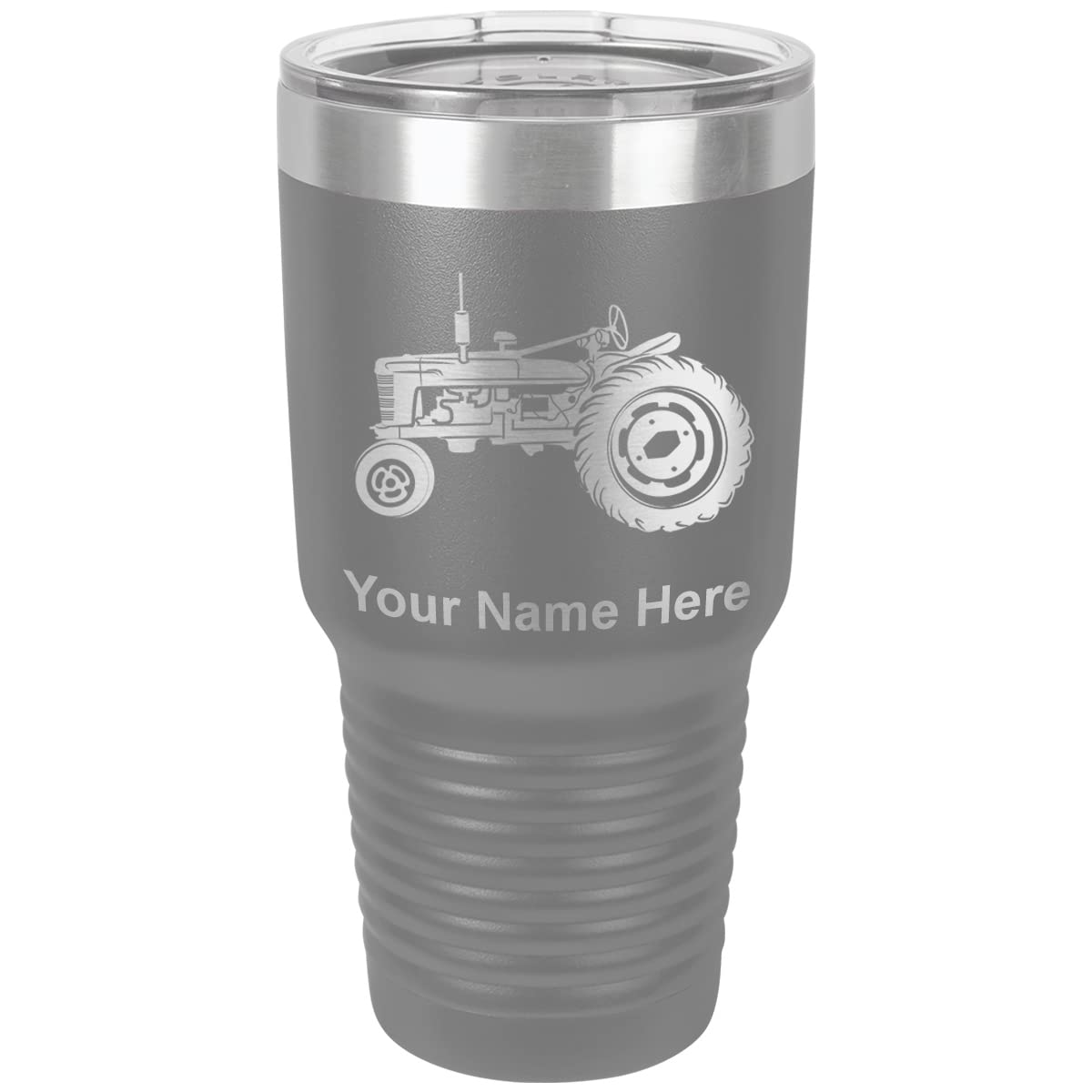 30oz Vacuum Insulated Tumbler Mug, Old Farm Tractor, Personalized Engraving Included (Gray)