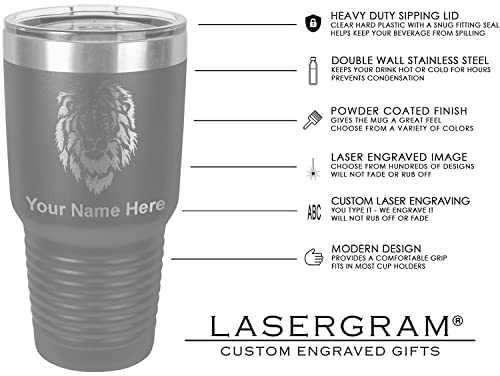 30oz Vacuum Insulated Tumbler Mug, Rugby Player, Personalized Engraving Included (Gray)