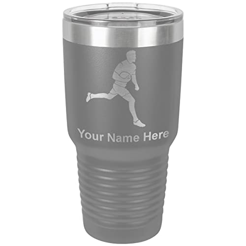 30oz Vacuum Insulated Tumbler Mug, Rugby Player, Personalized Engraving Included (Gray)