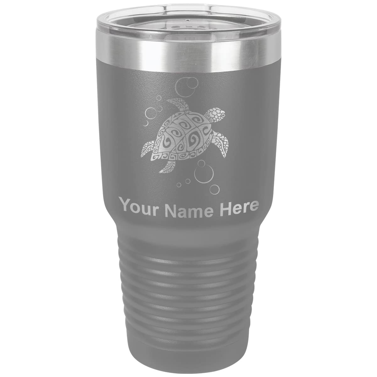 30oz Vacuum Insulated Tumbler Mug, Hawaiian Sea Turtle, Personalized Engraving Included (Gray)