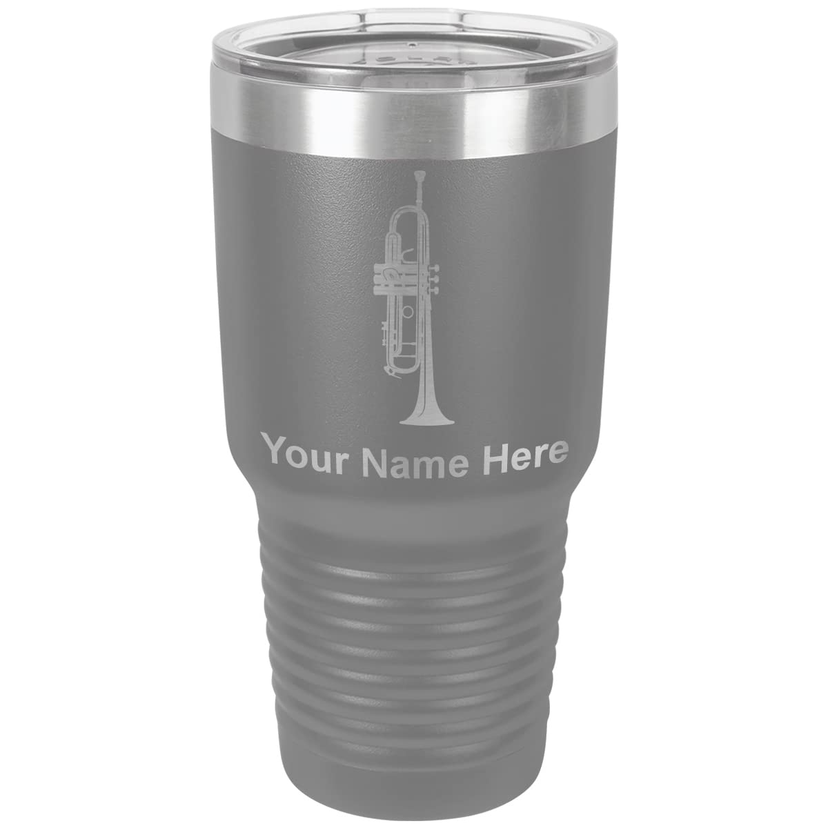 30oz Vacuum Insulated Tumbler Mug, Trumpet, Personalized Engraving Included (Gray)