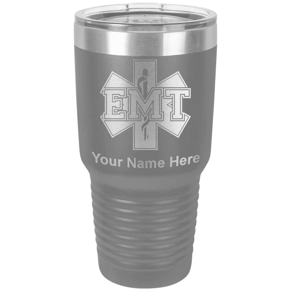 30oz Vacuum Insulated Tumbler Mug, EMT Emergency Medical Technician, Personalized Engraving Included (Gray)