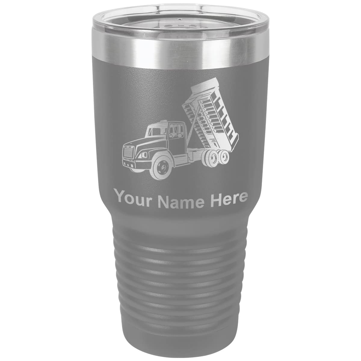 30oz Vacuum Insulated Tumbler Mug, Dump Truck, Personalized Engraving Included (Gray)