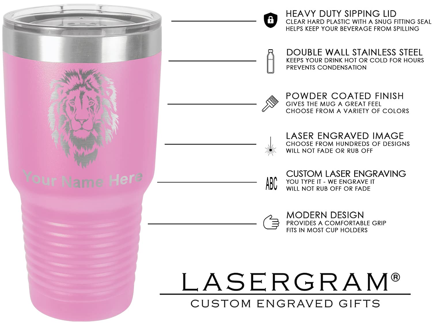 LaserGram 30oz Vacuum Insulated Tumbler Mug, Trumpet, Personalized Engraving Included (Light Purple)