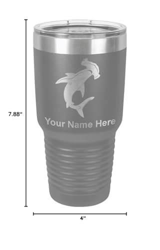 30oz Vacuum Insulated Tumbler Mug, Hammerhead Shark, Personalized Engraving Included (Gray)
