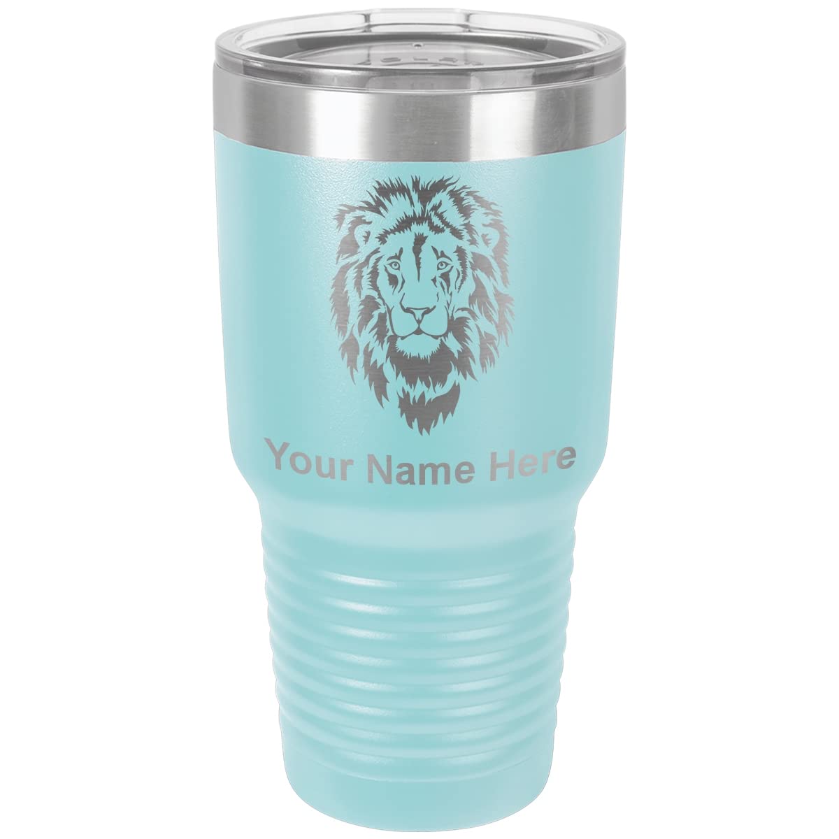 LaserGram 30oz Vacuum Insulated Tumbler Mug, Lion Head, Personalized Engraving Included (Light Blue)