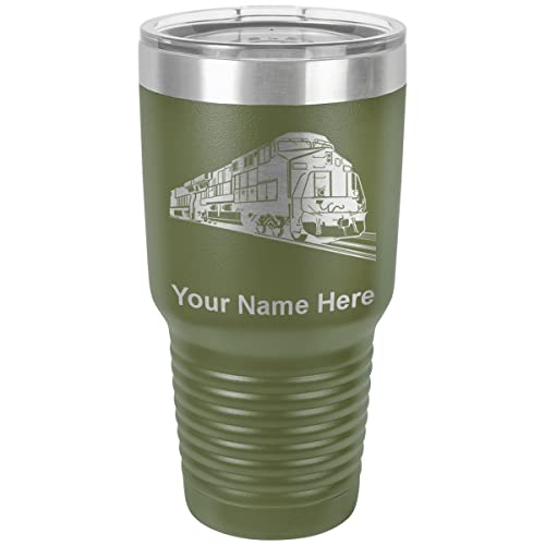 LaserGram 30oz Vacuum Insulated Tumbler Mug, Freight Train, Personalized Engraving Included (Camo Green)