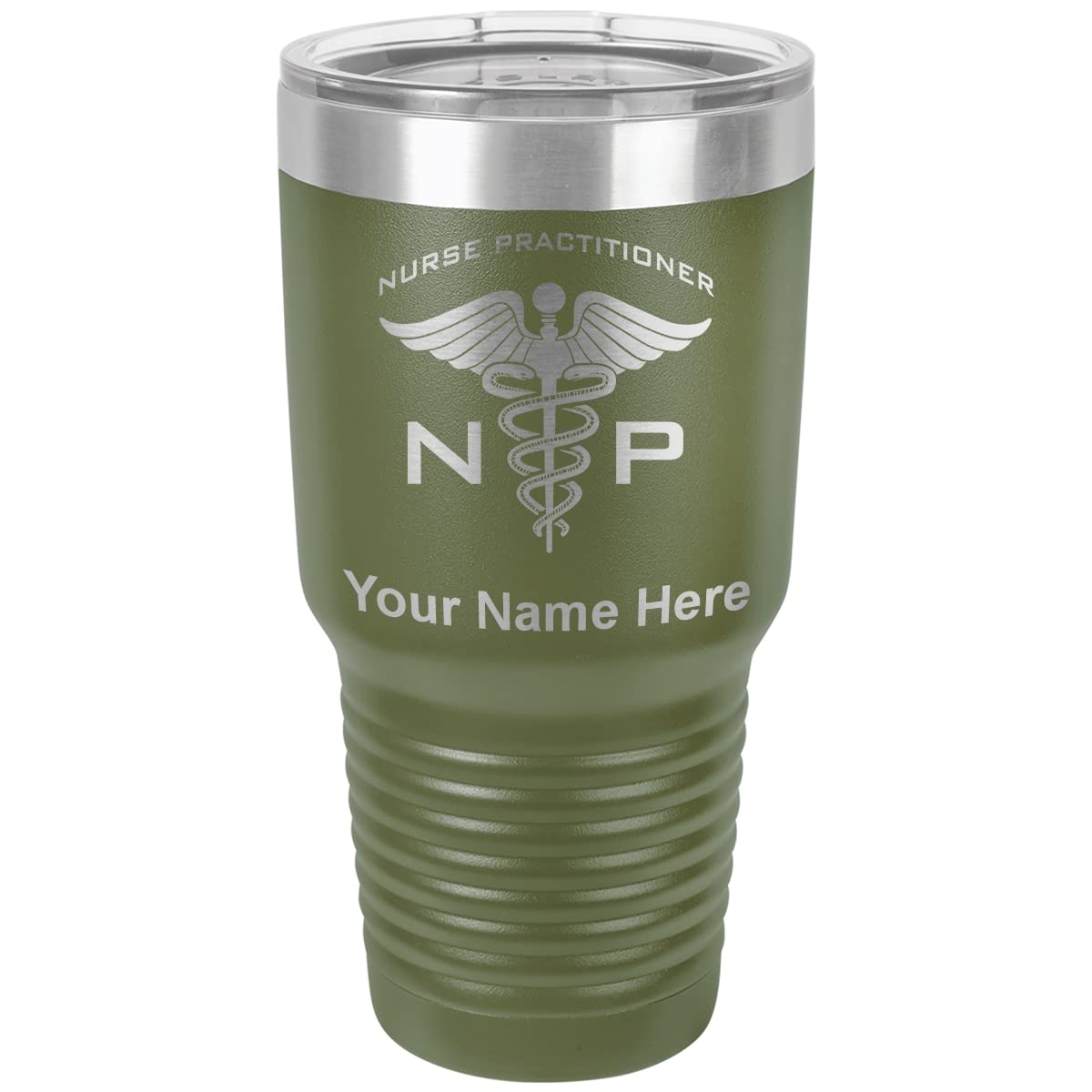 LaserGram 30oz Vacuum Insulated Tumbler Mug, NP Nurse Practitioner, Personalized Engraving Included (Camo Green)