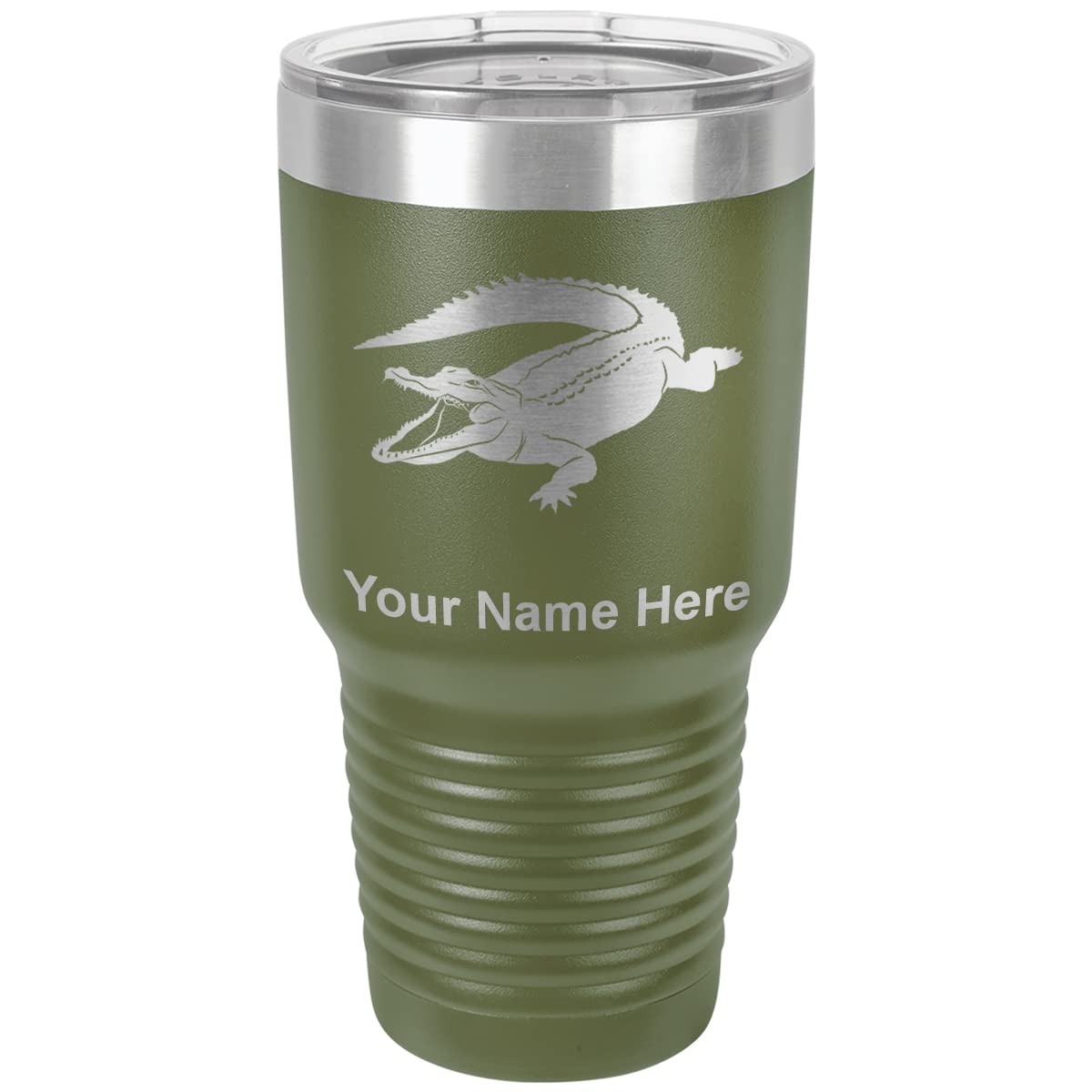 LaserGram 30oz Vacuum Insulated Tumbler Mug, Alligator, Personalized Engraving Included (Camo Green)