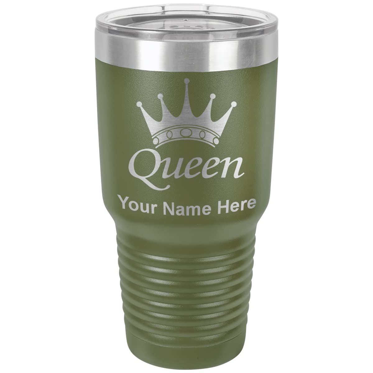 LaserGram 30oz Vacuum Insulated Tumbler Mug, Queen Crown, Personalized Engraving Included (Camo Green)