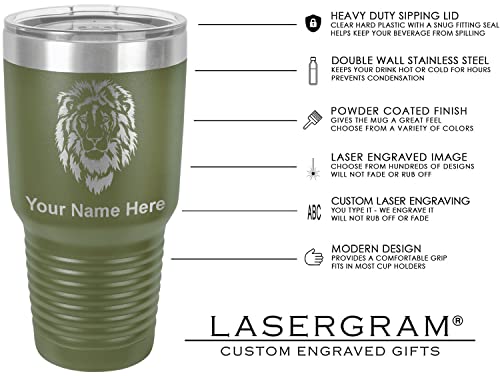 LaserGram 30oz Vacuum Insulated Tumbler Mug, Rugby Player, Personalized Engraving Included (Camo Green)