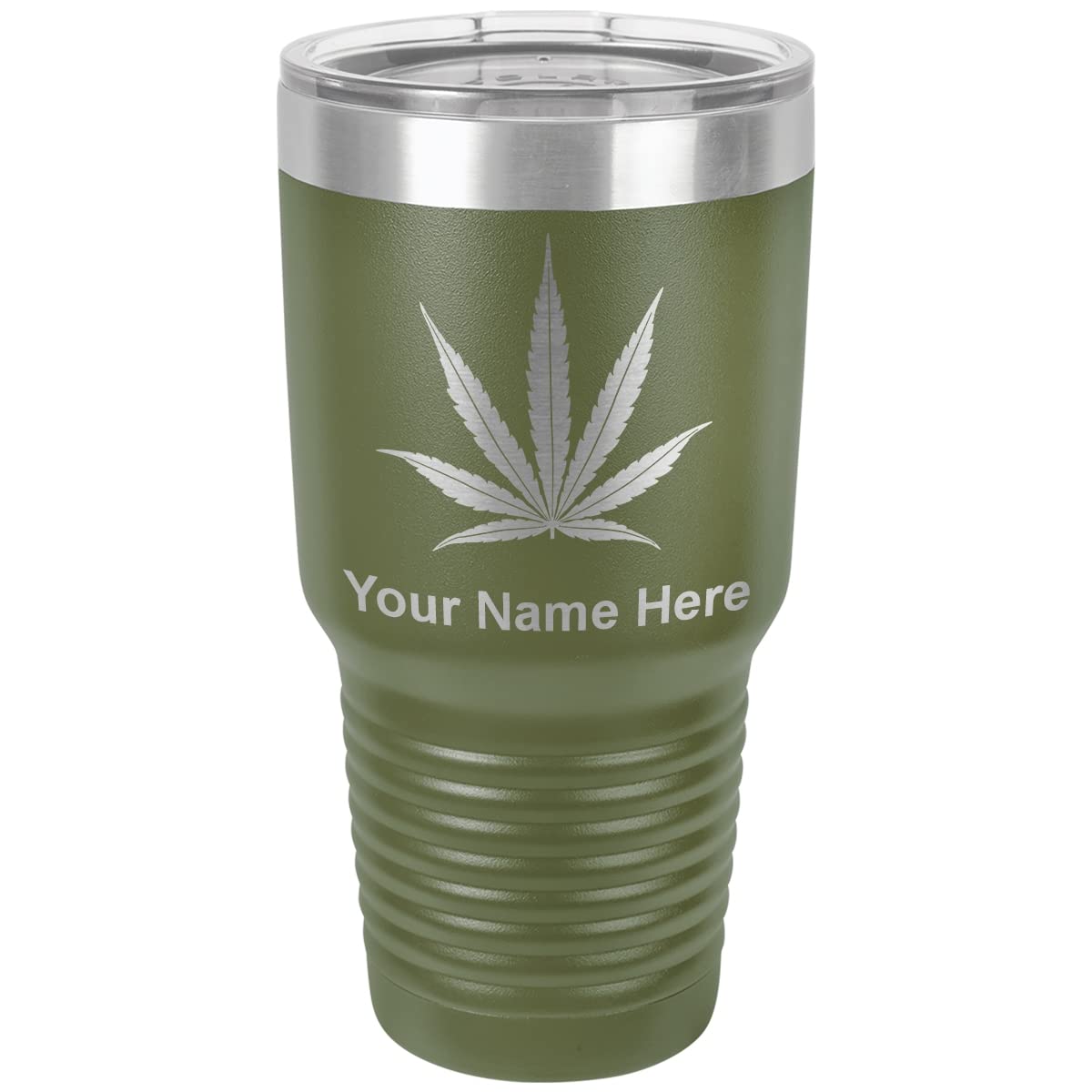 LaserGram 30oz Vacuum Insulated Tumbler Mug, Marijuana leaf, Personalized Engraving Included (Camo Green)