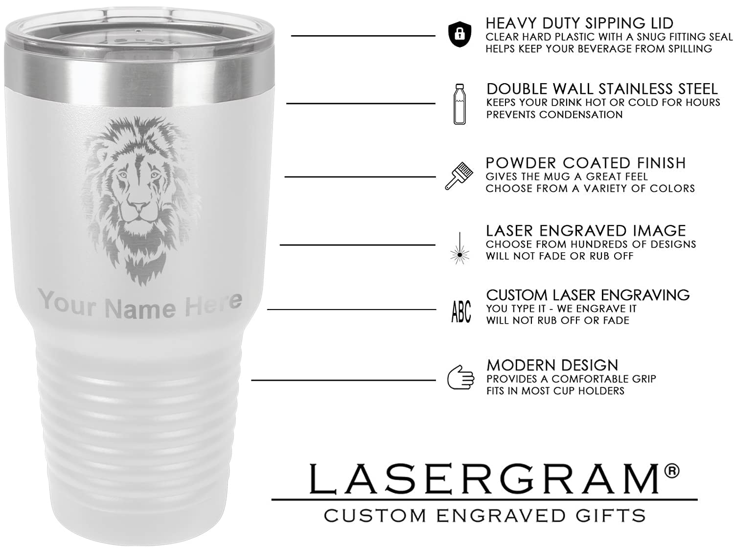 LaserGram 30oz Vacuum Insulated Tumbler Mug, Hecho en San Luis Potosi, Personalized Engraving Included (White)