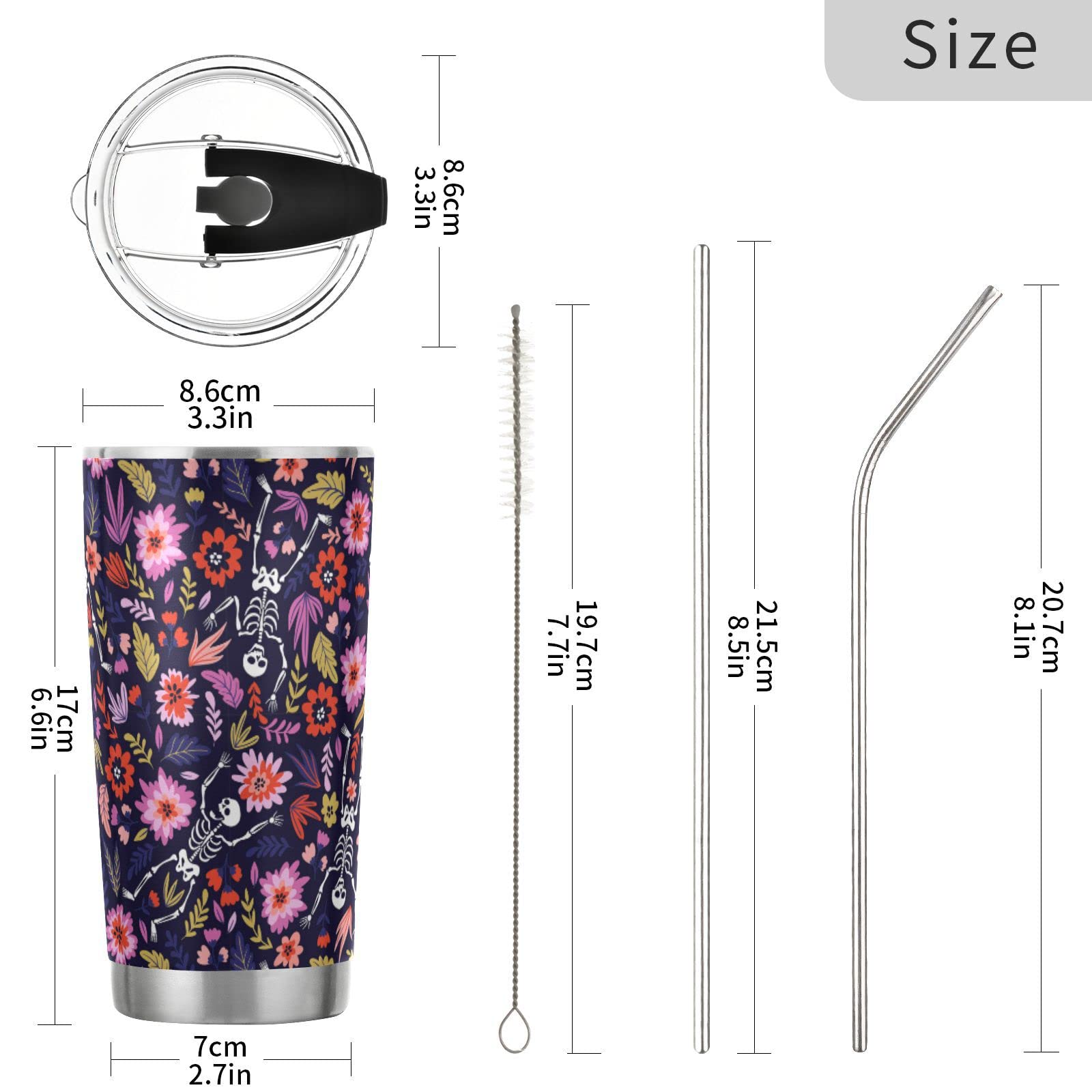 Garden Dancing Skeleton Stainless Tumbler Skull Insulated Coffee Cups with Lid and Straw Travel Mug for Hot and Cold Drinks 20oz