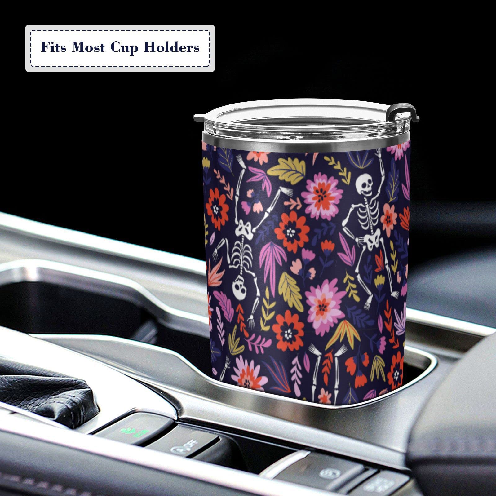 Garden Dancing Skeleton Stainless Tumbler Skull Insulated Coffee Cups with Lid and Straw Travel Mug for Hot and Cold Drinks 20oz